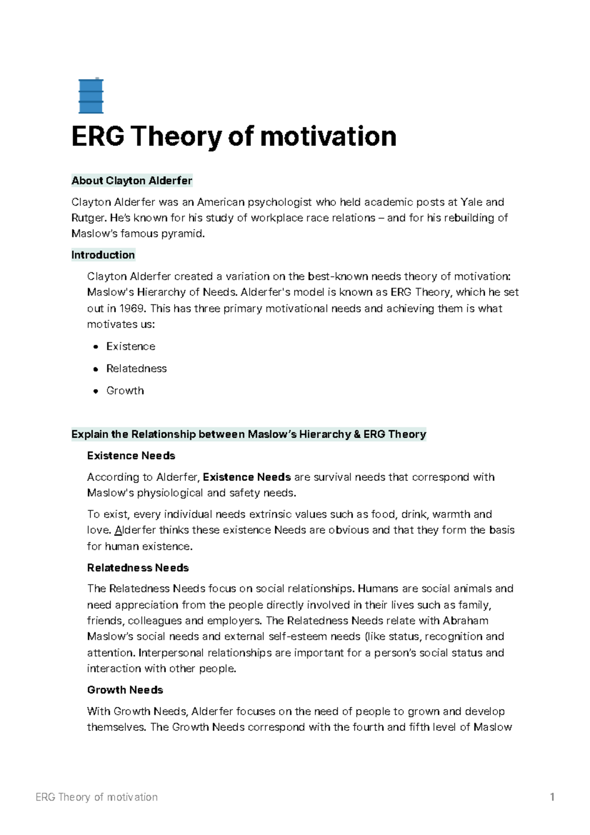 ERG Theory of motivation - ERG Theory of motivation About Clayton ...