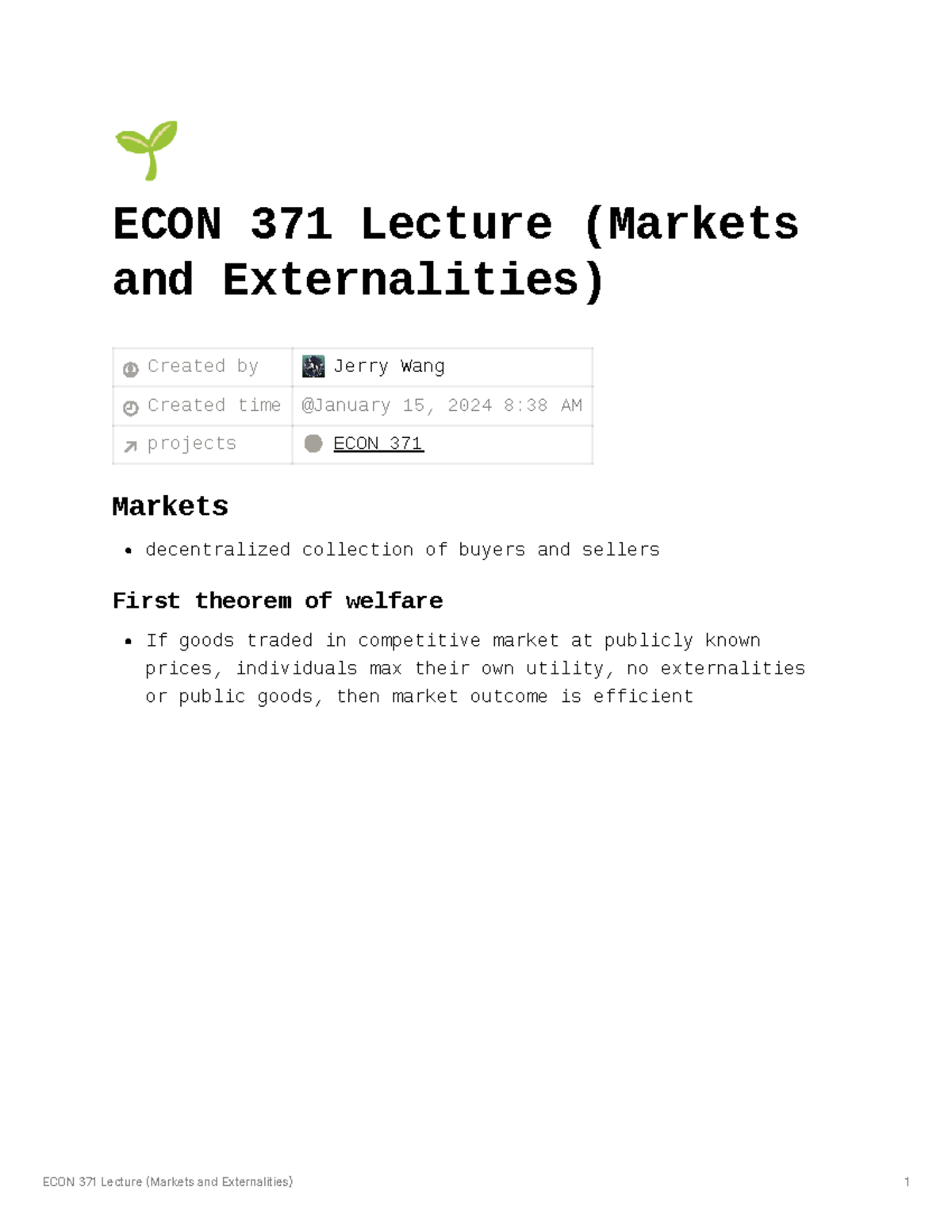 ECON 371 Externalities - 🌱 ECON 371 Lecture (Markets and Externalities ...