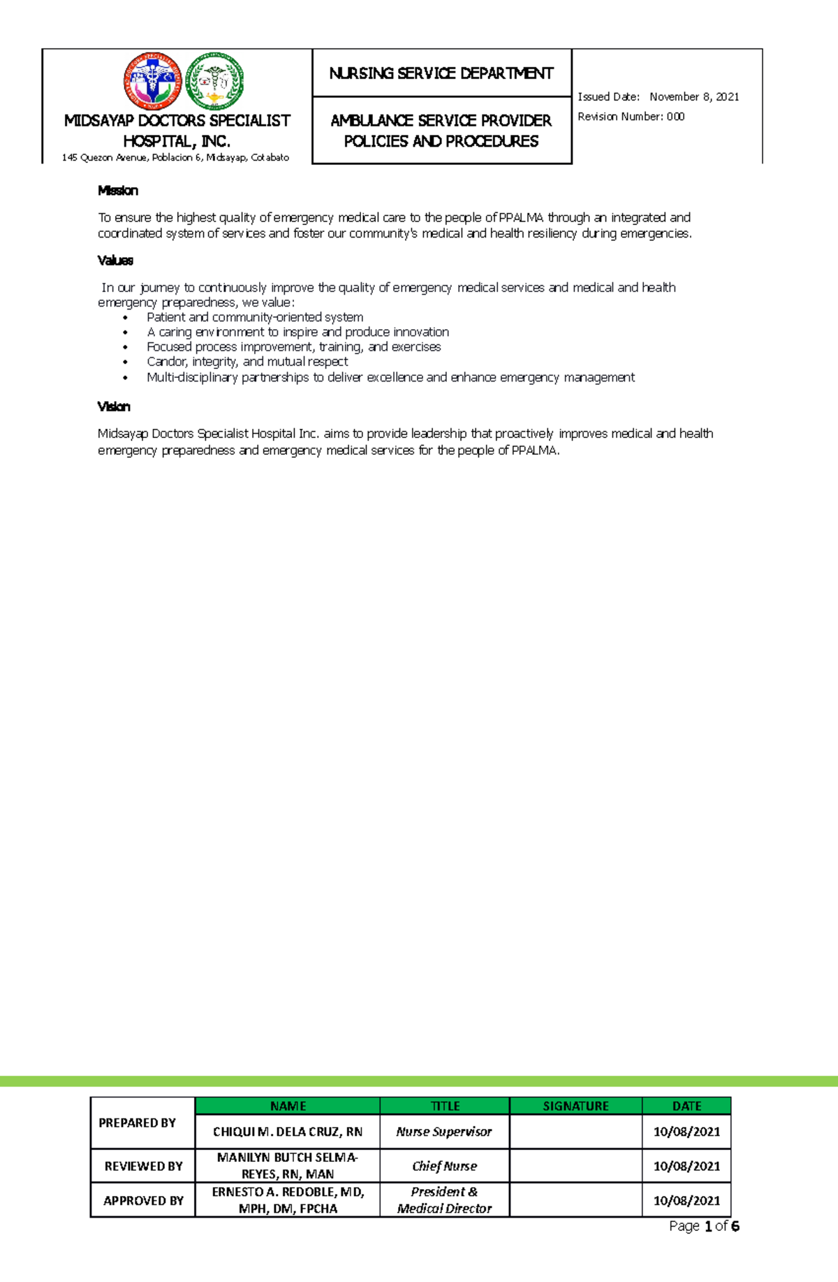 Ambulance P&P - ambu sample but unfinished policies in hospital - Human ...