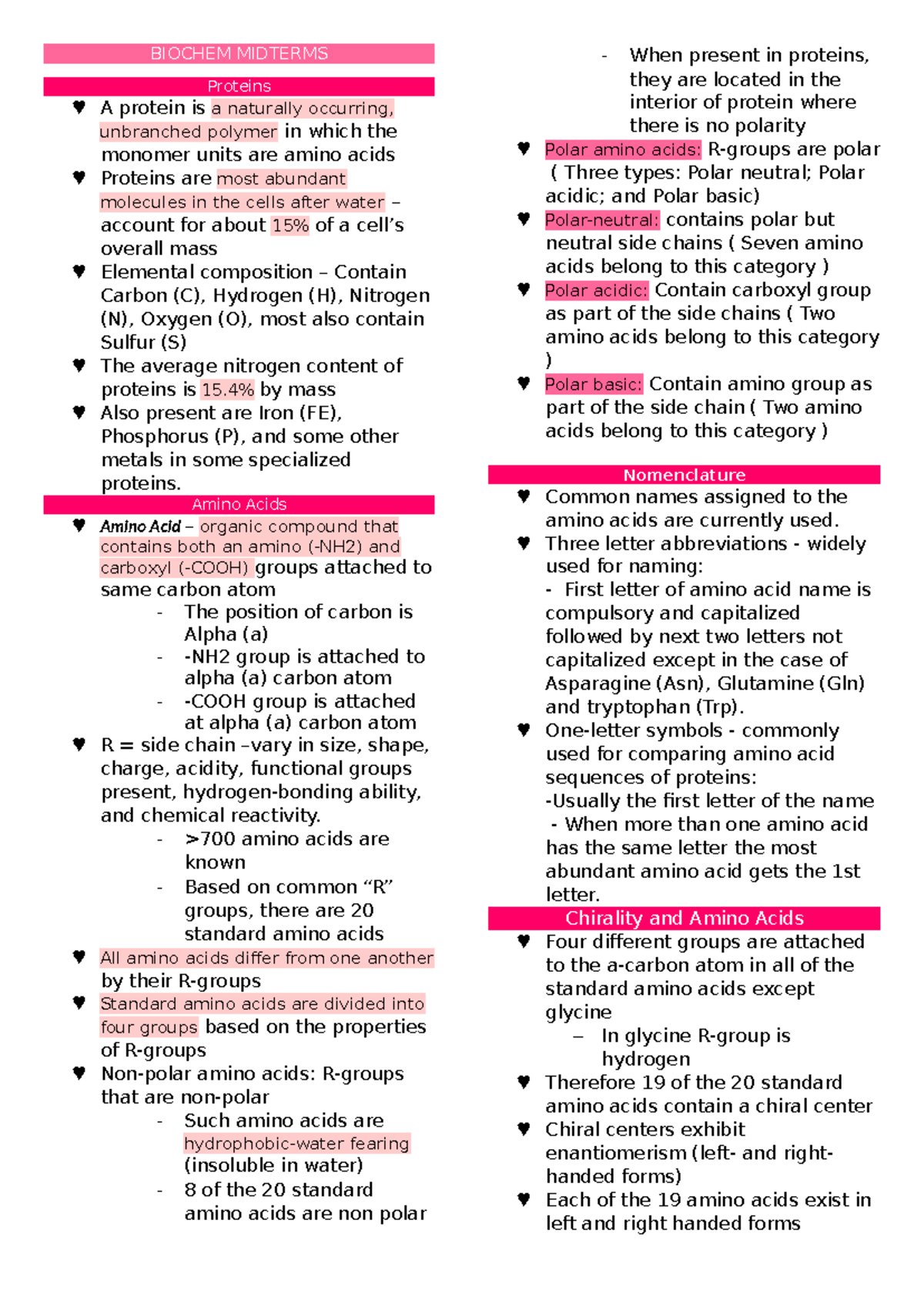 Biochem Midterm Reviewer - BIOCHEM MIDTERMS Proteins A protein is a ...