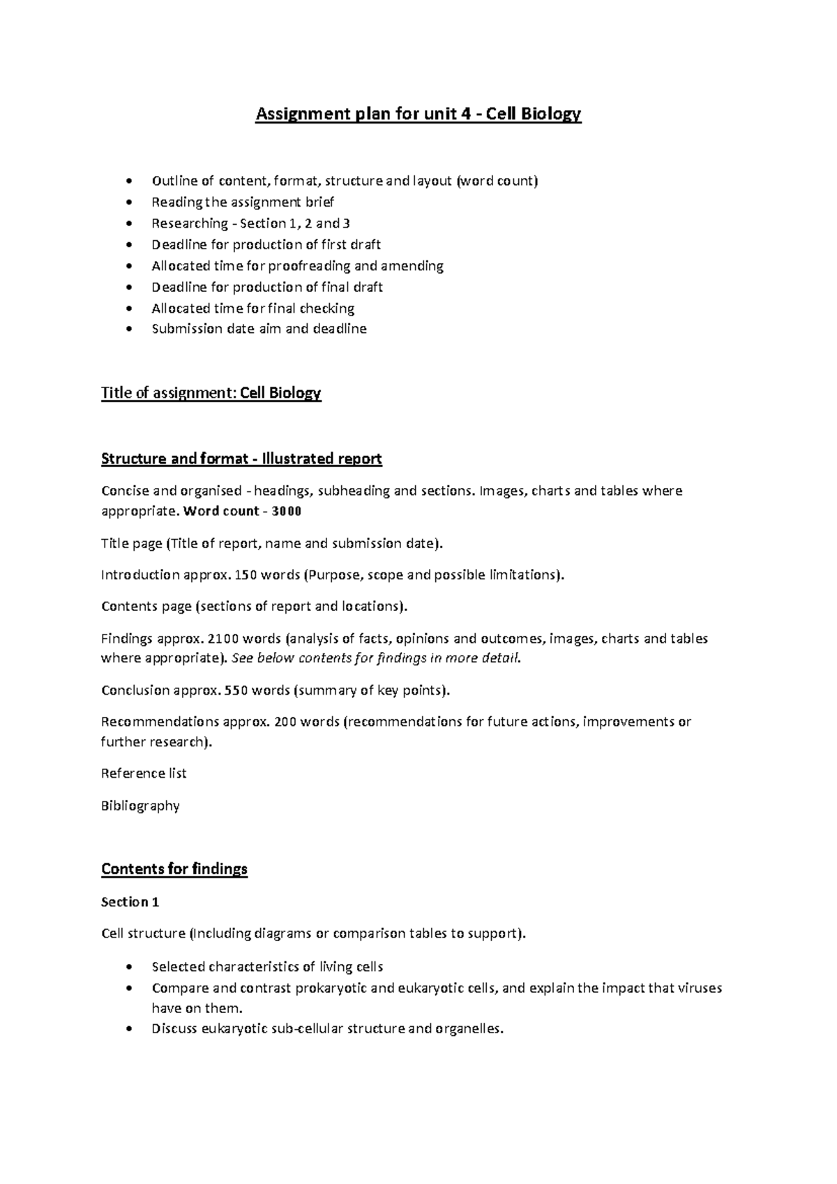 Assignment plan for unit 4 - Images, charts and tables where ...