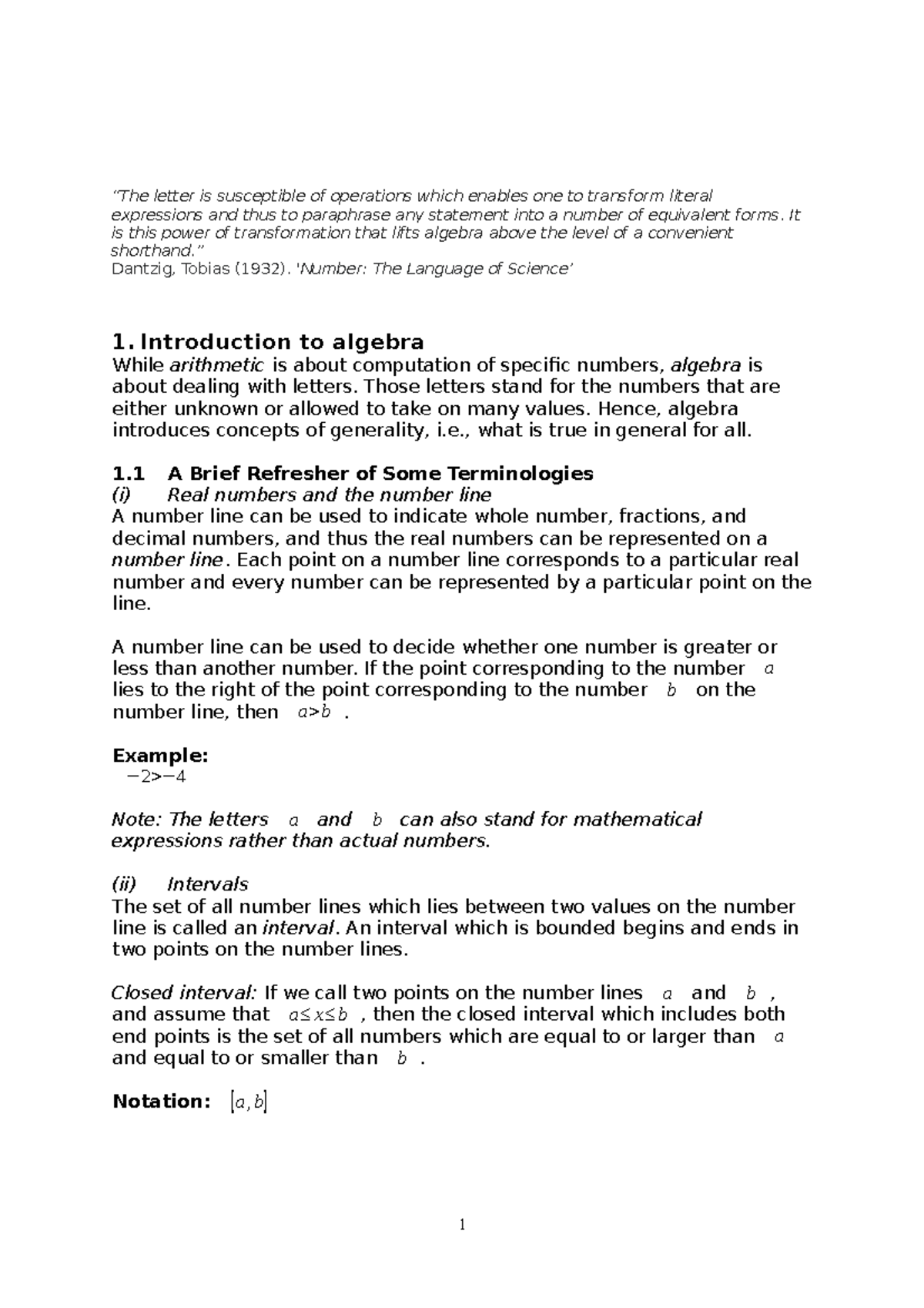 Introduction To Algebra The Letter Is Susceptible Of Operations