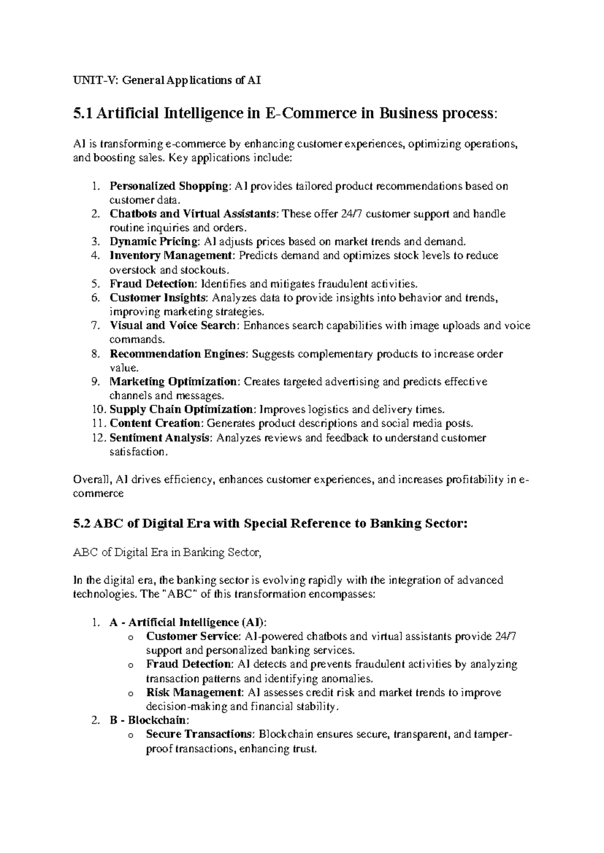AITA unit5 all Topics - AITA unit 5 - UNIT-V: General Applications of AI 5 Artificial ...