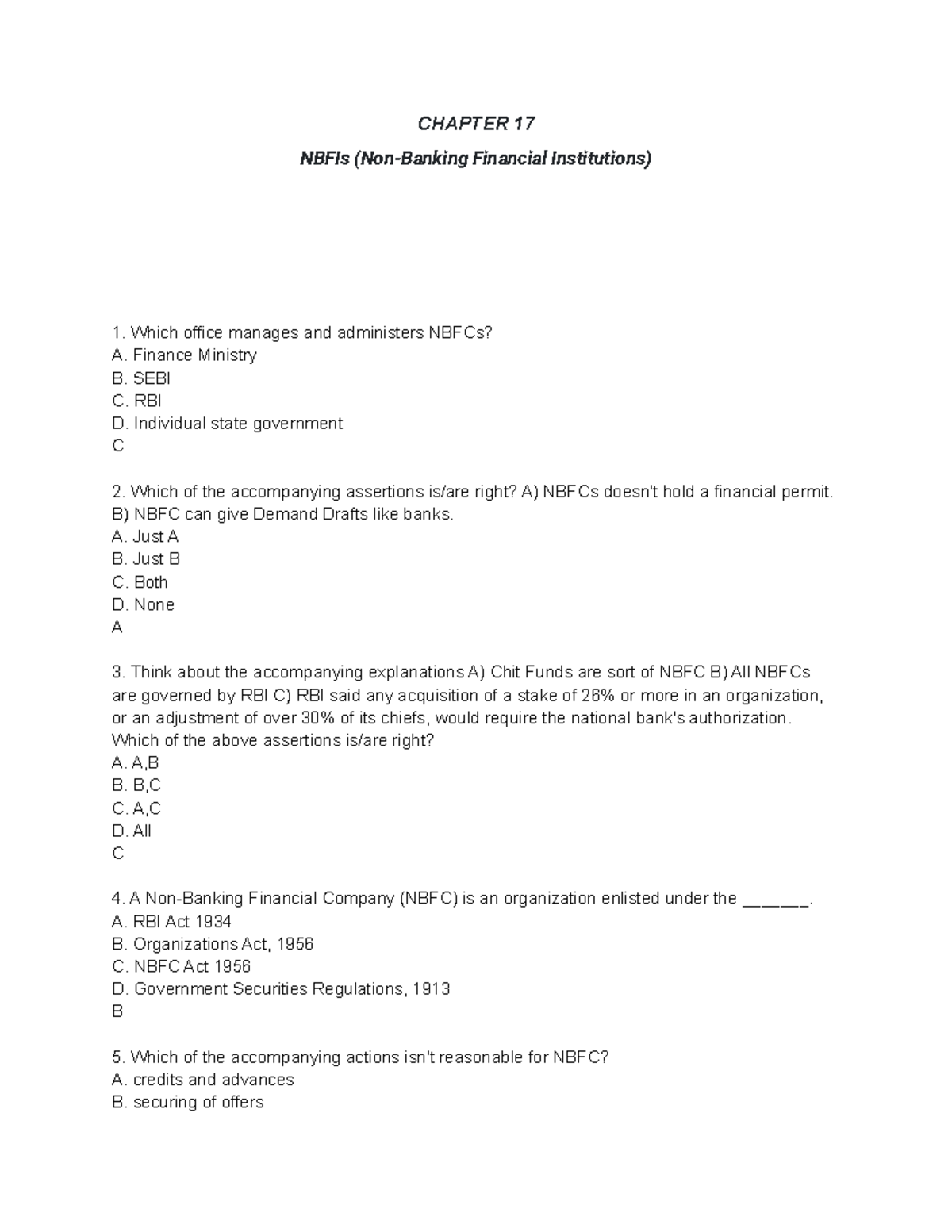 Chapter 17 Nbfis Non Banking Financial Institutions Chapter 17