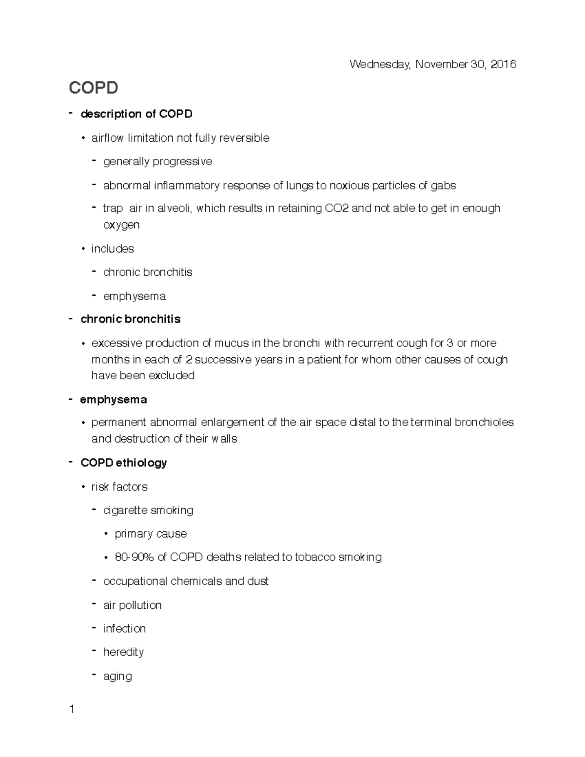 COPD notes - Dr. Rickeard - Wednesday, November 30, 2016 COPD ...