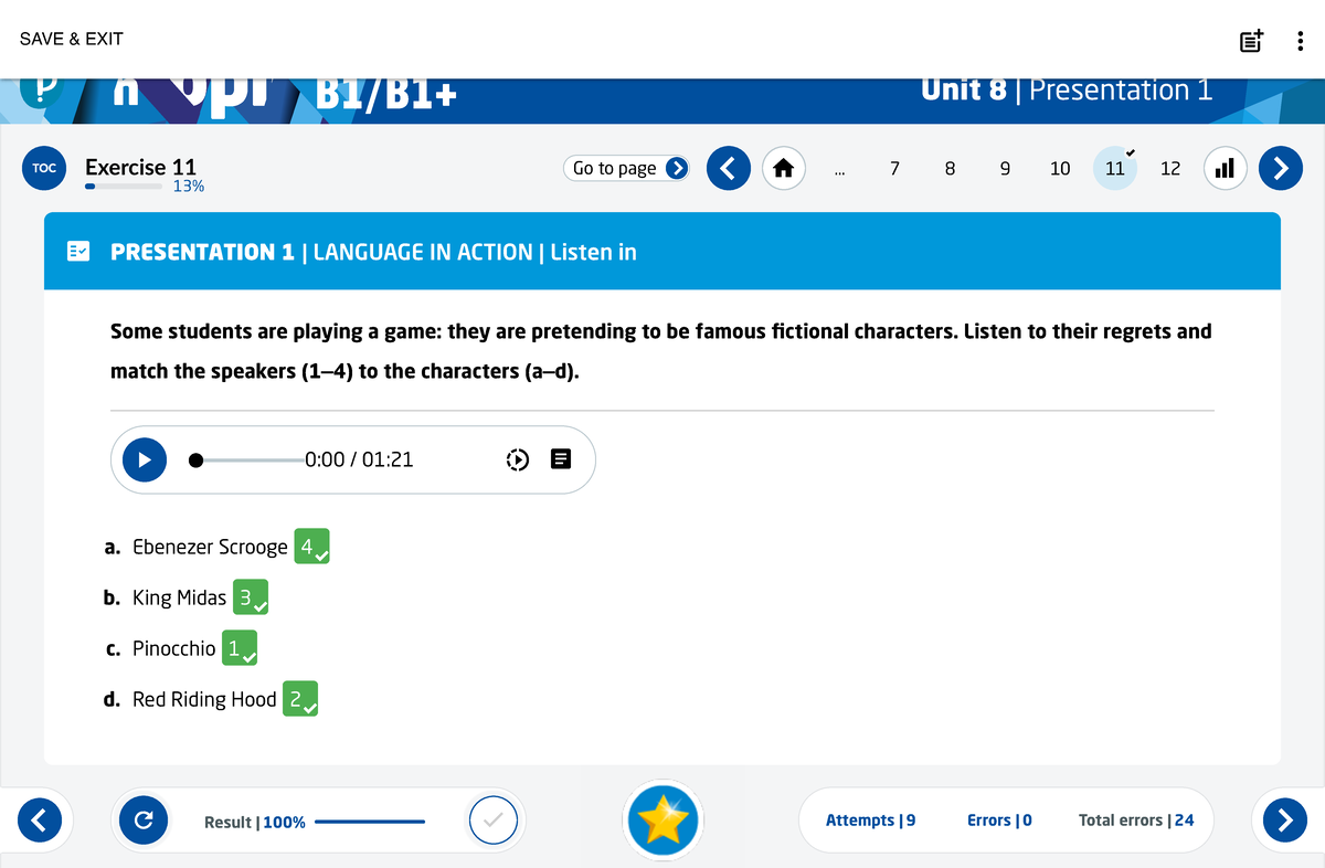 Pearson English Connect - lesson view - Unit 8 | Presentation 1 B1/B1+ Exercise 11 13% Go to ...