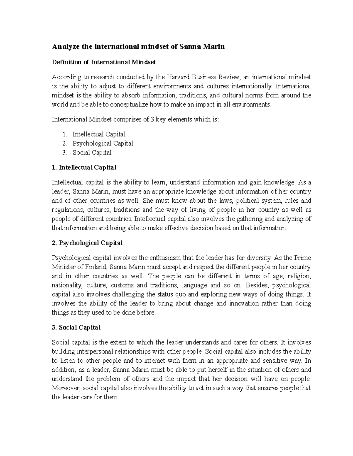 Sanna Marin - Lecture notes 5 - Analyze the international mindset of ...