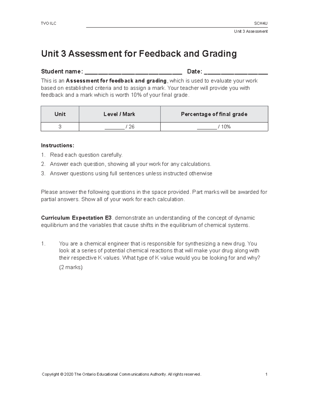 Unit 3 - Assessment - PRof - Unit 3 Assessment Unit 3 Assessment for ...
