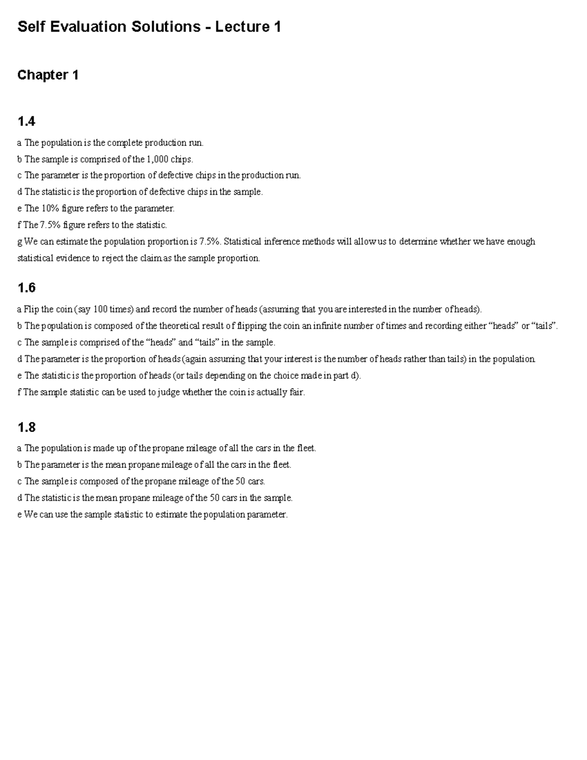 Self Evaluation - Lecture 1 - 11 edition - Self Evaluation Solutions - Lecture 1 Chapter 1 1. a ...