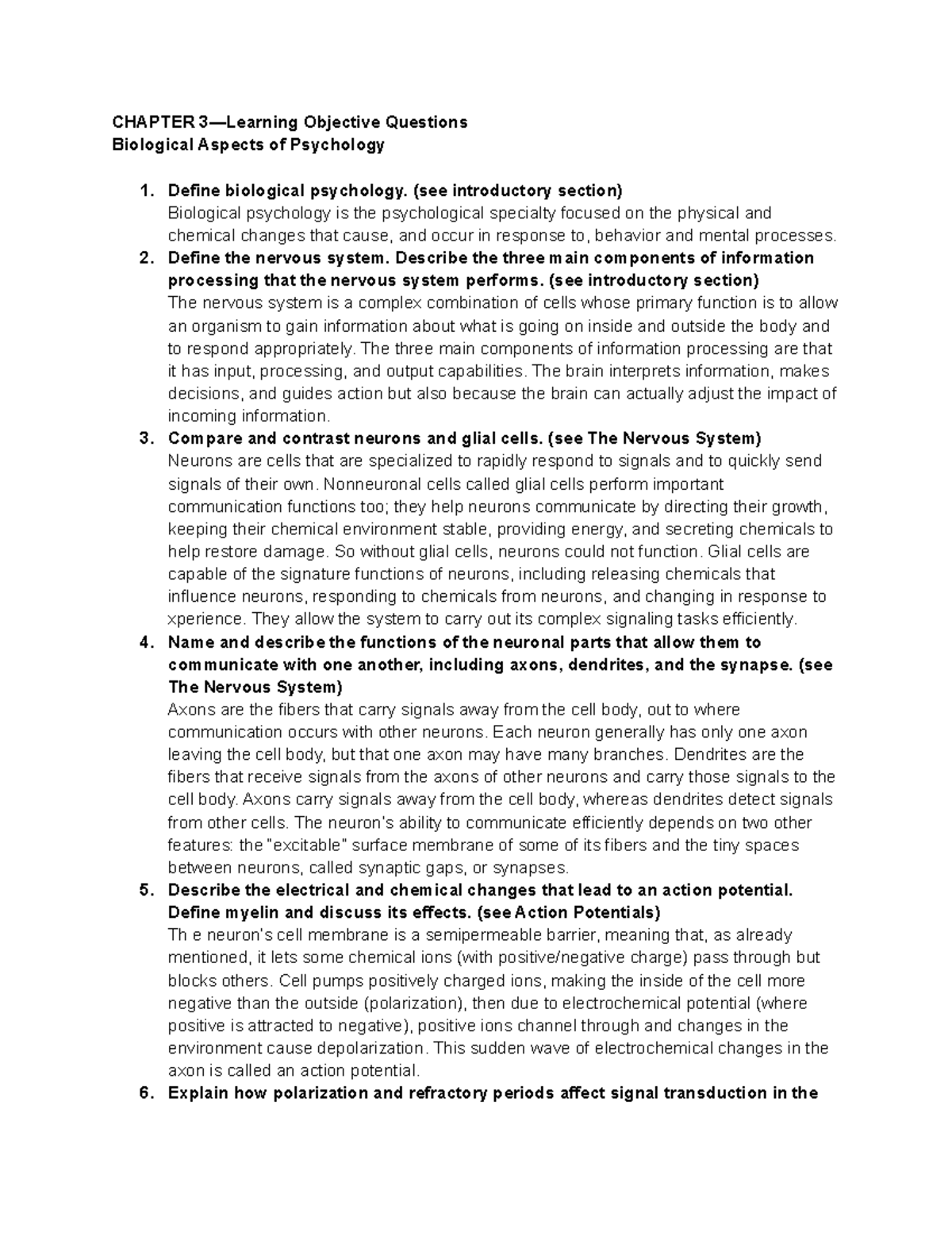 Chapter 3—Learning Objective Questions - CHAPTER 3—Learning Objective Questions Biological ...