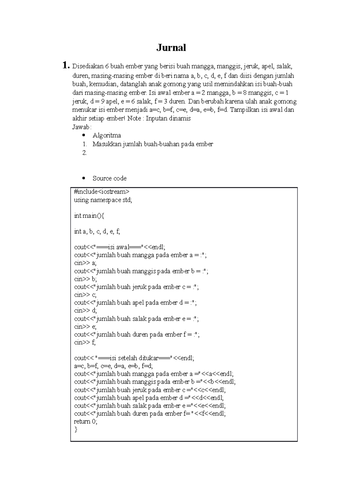 Modul 1 - Jurnal 1. Disediakan 6 buah ember yang berisi buah mangga ...