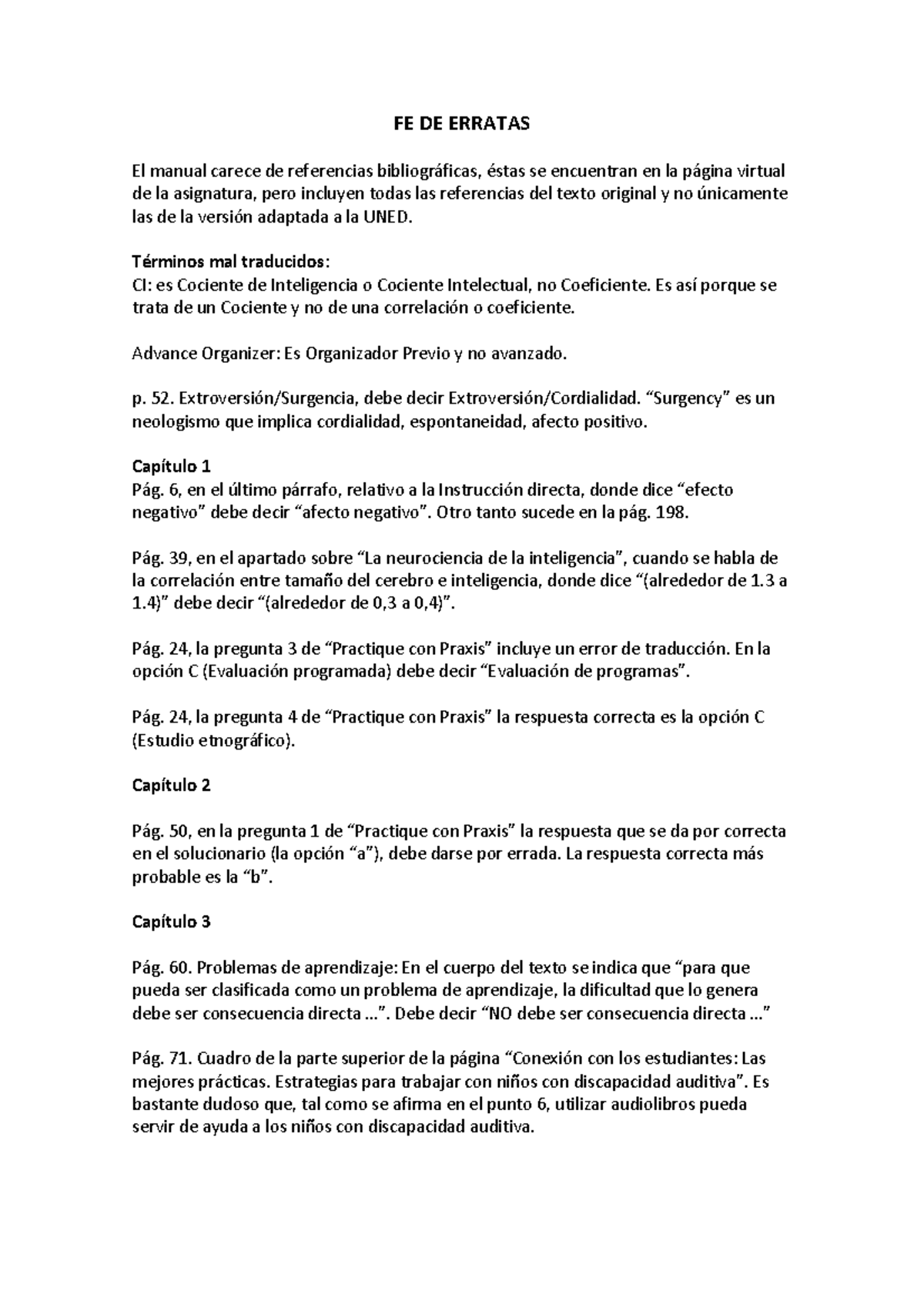 FE DE Erratas - FE DE ERRATAS El manual carece de referencias ...