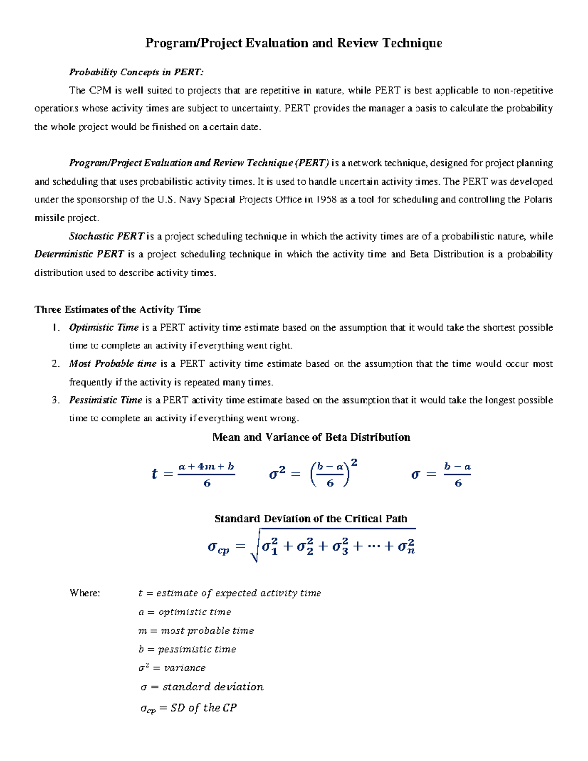 3 - Educ - Program/Project Evaluation and Review Technique Probability ...