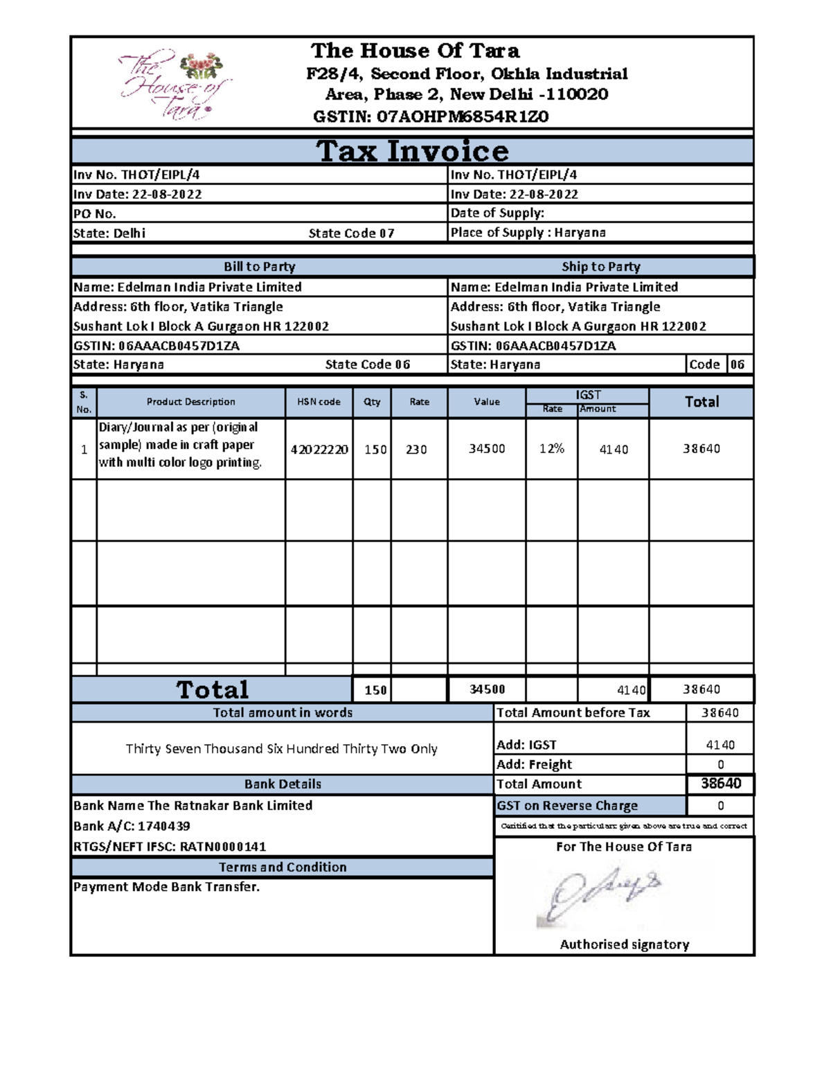Edelman 3rd invoice - something - Code 06 Amount 1 Diary/Journal as per ...