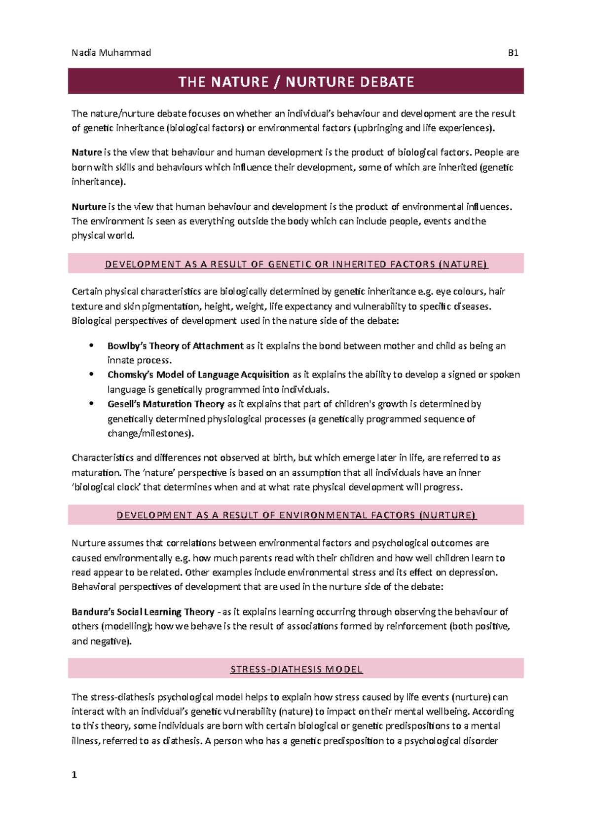 The Nature vs Nurture Debate - Unit 1 (LAB) - Nadia Muhammad B THE ...