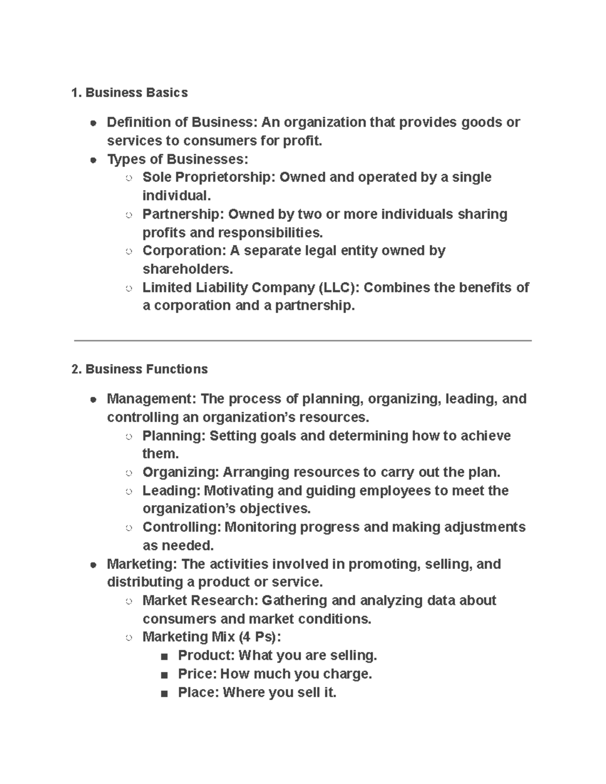Chemistry notes - 1. Business Basics Definition of Business: An ...