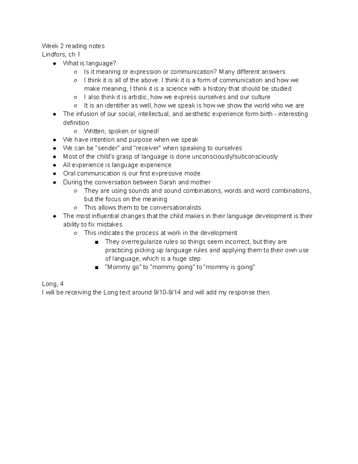 Week 2 early lit - reading journal week 2 - Week 2 reading notes ...