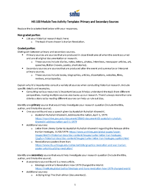 HIS 100 Module One Activity - While it is a good idea to choose your ...