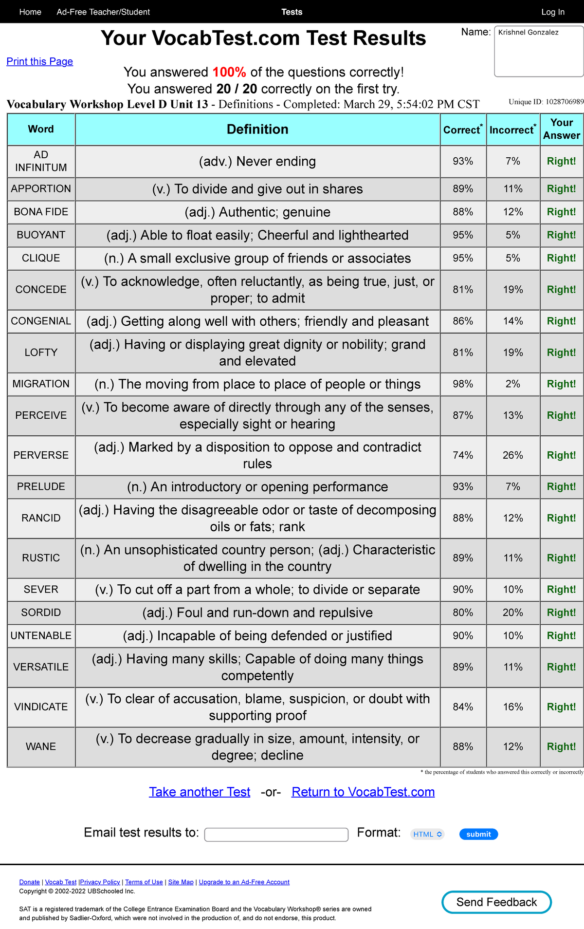 Your Test Result - Print this Page Your VocabTest Test Results You ...