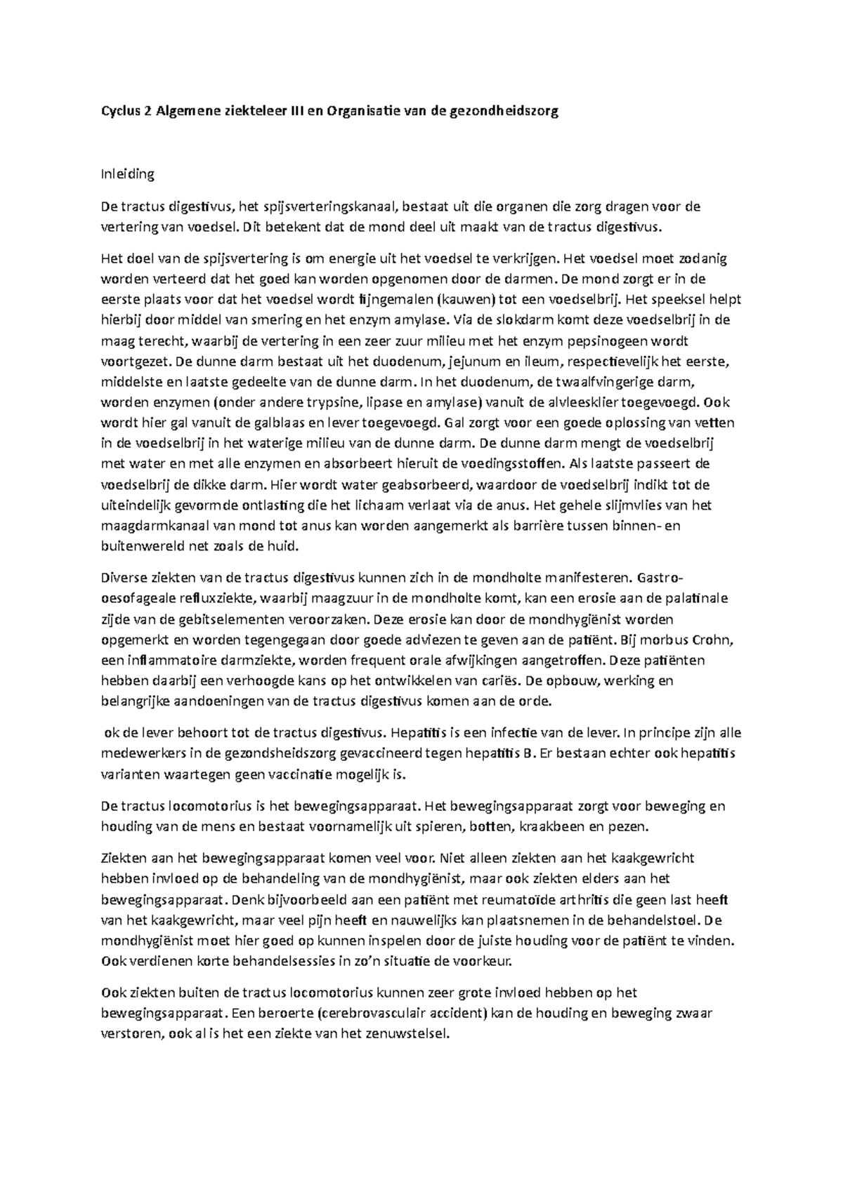 Cyclus 2 Algemene ziekteleer en organisatie gezondheidsstelsel ...