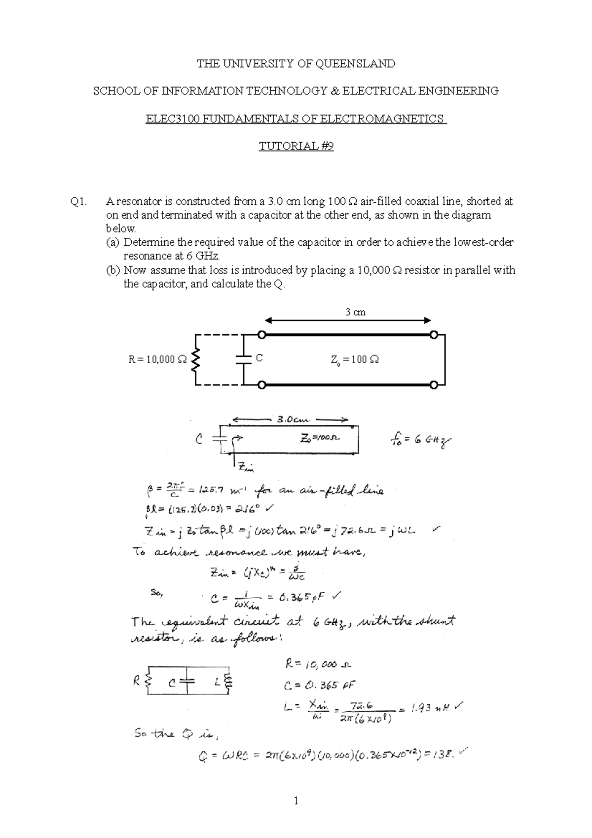 ELEC3100 Tutorial 10 2013 Solutions - THE UNIVERSITY OF QUEENSLAND SCHOOL OF INFORMATION ...
