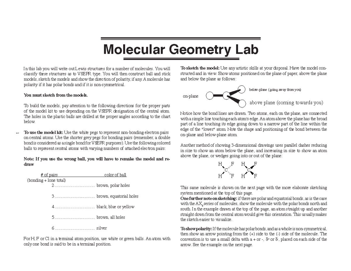 19 WS Molecular Geo - To sketch the model: Use any artistic skills at ...