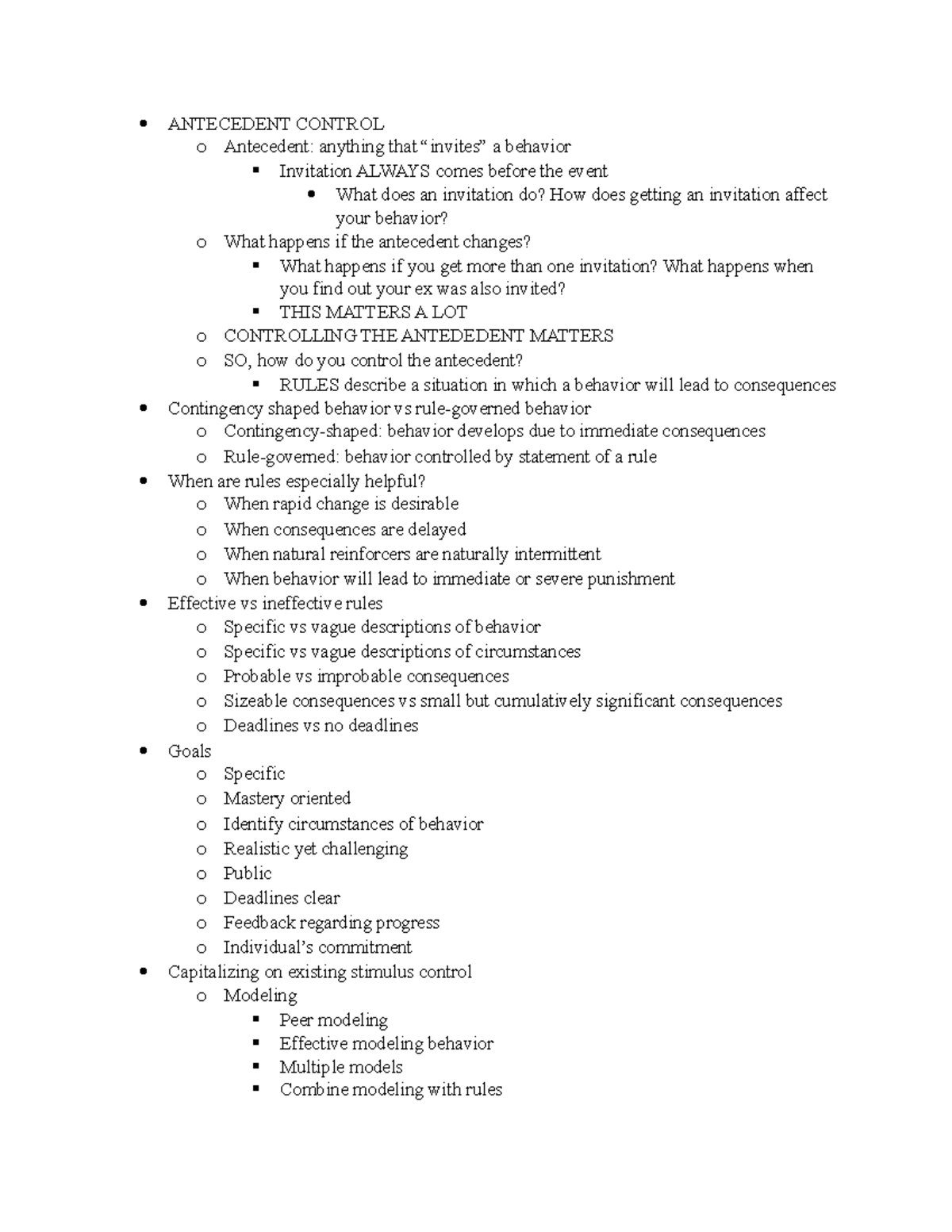 Unit 5 Class Notes - ANTECEDENT CONTROL o Antecedent: anything that ...