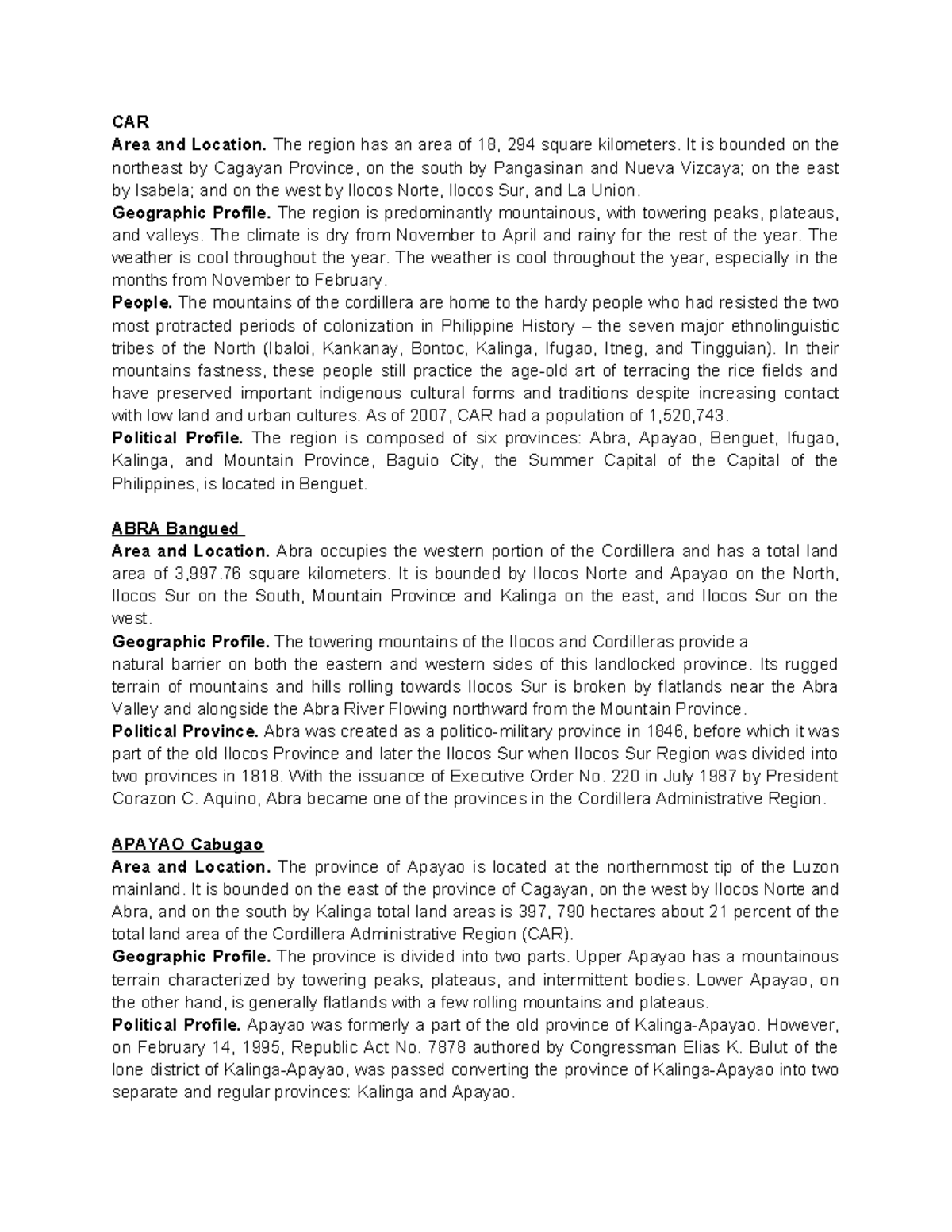 CAR Reviewer - I HOPE IT CAN HELP YOU - CAR Area and Location. The ...