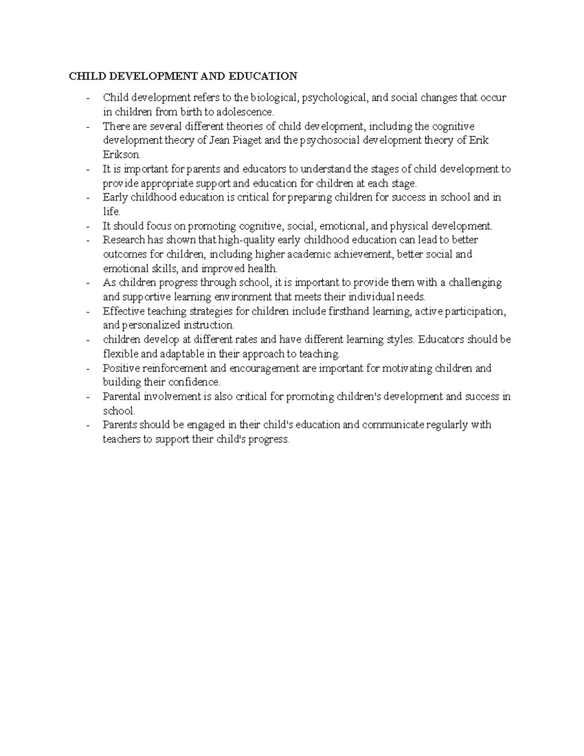 Child Development AND Education Notes 1 - CHILD DEVELOPMENT AND ...
