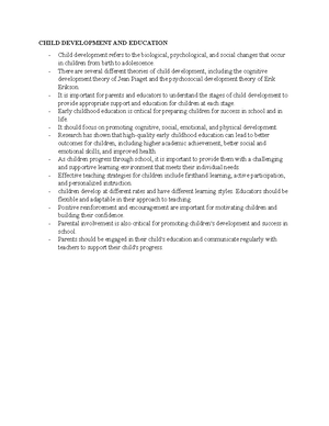 Child Development AND Education Notes 2 - CHILD DEVELOPMENT AND ...