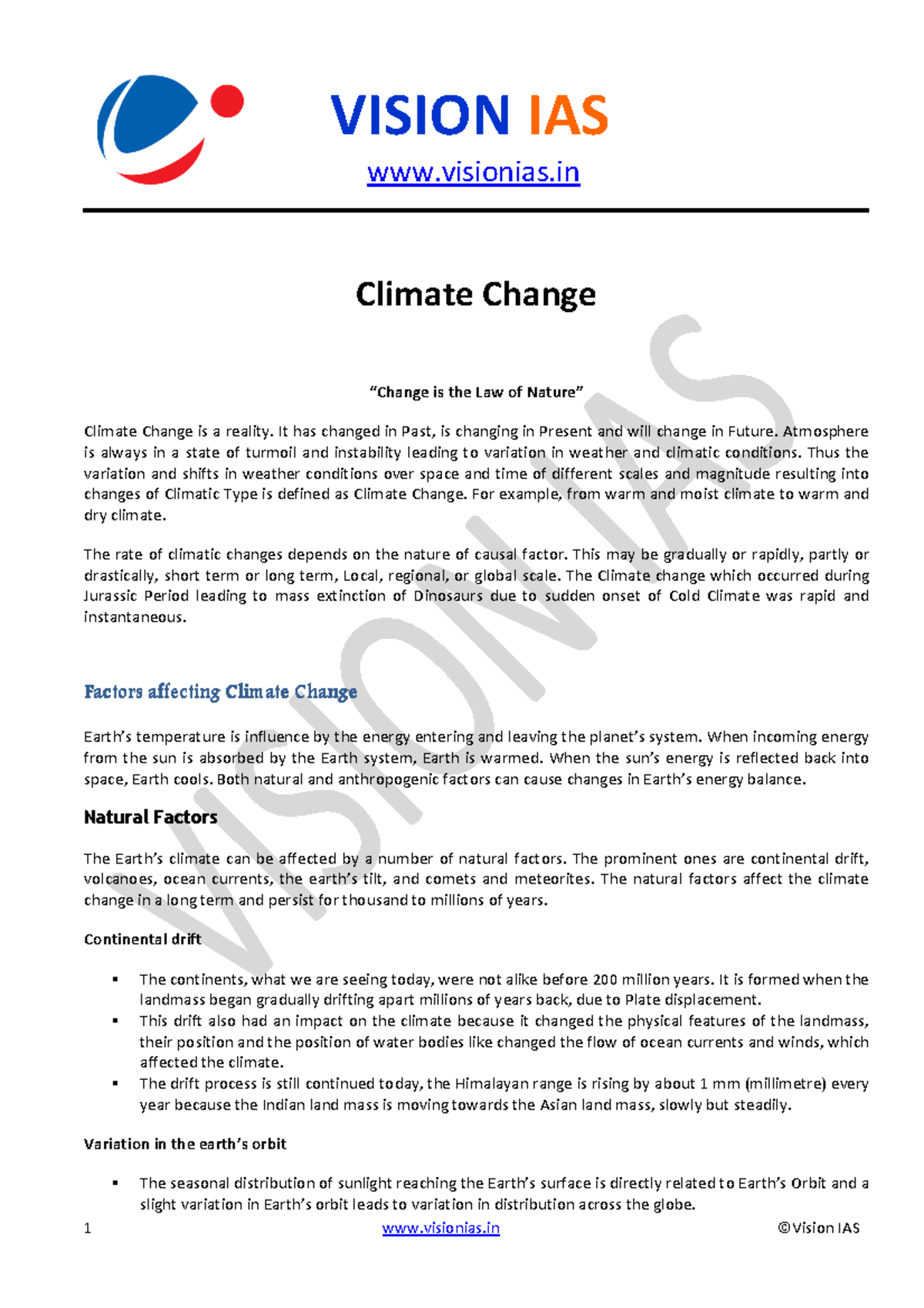 Climate Change - Lecture notes 1 - VISION IAS visionias Climate Change ...