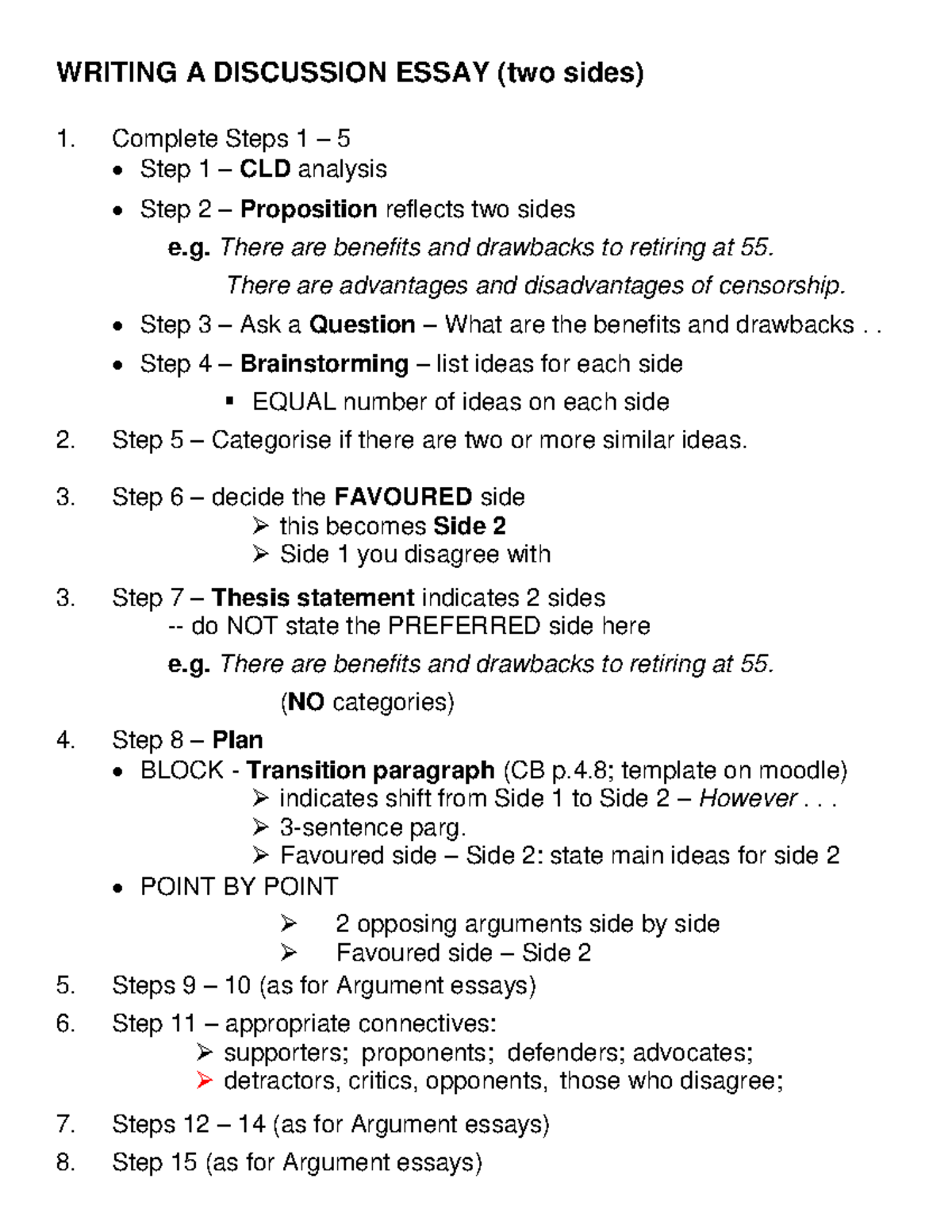 Steps for a Discussion Essay - WRITING A DISCUSSION ESSAY (two sides ...