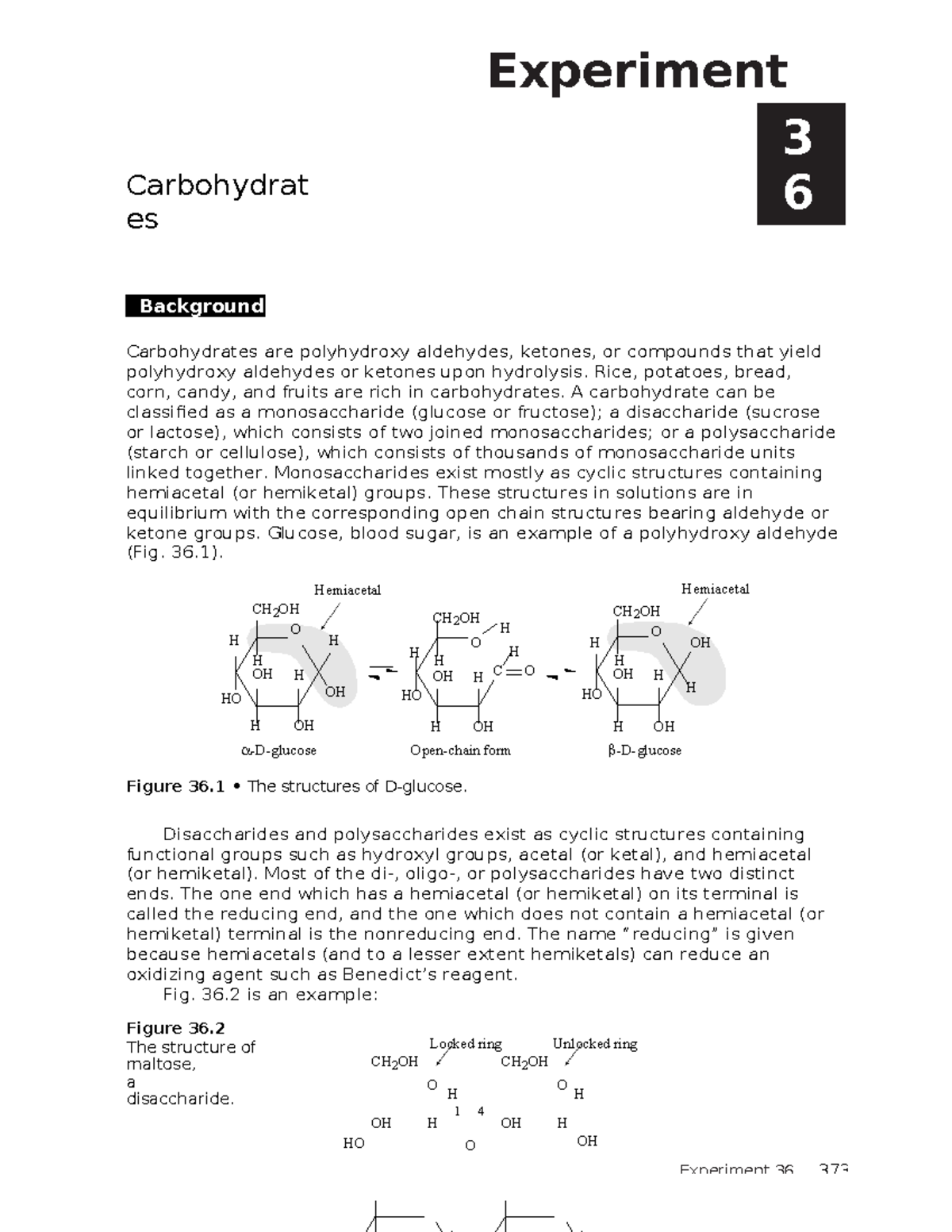 Laboratory-36 - LAB NOTES - Carbohydrat es Experiment Background ...