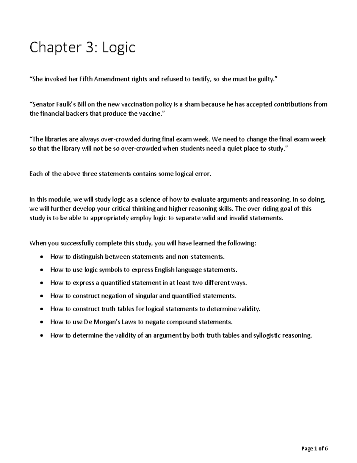 3.1 logic - Chapter 3: Logic “She invoked her Fifth Amendment rights ...