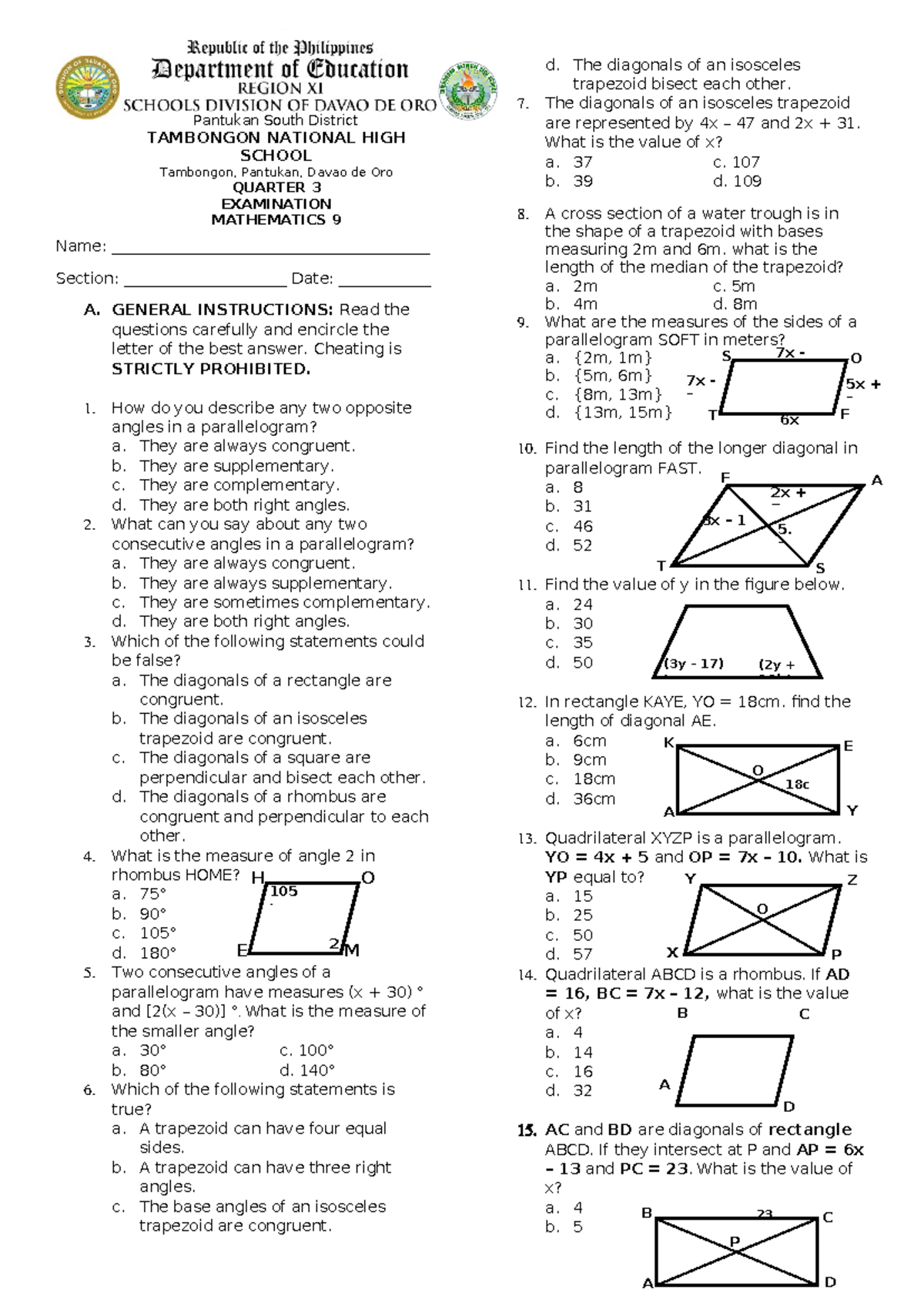 Q3 MATH9 TQ - Review materials - Name ...
