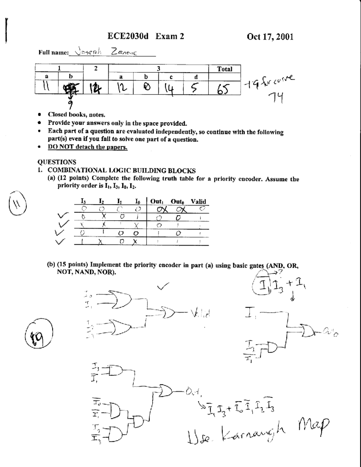 Exam2 - Exam Solutions - Oct 17, Closed books, notes. 0 0 Provide your ...