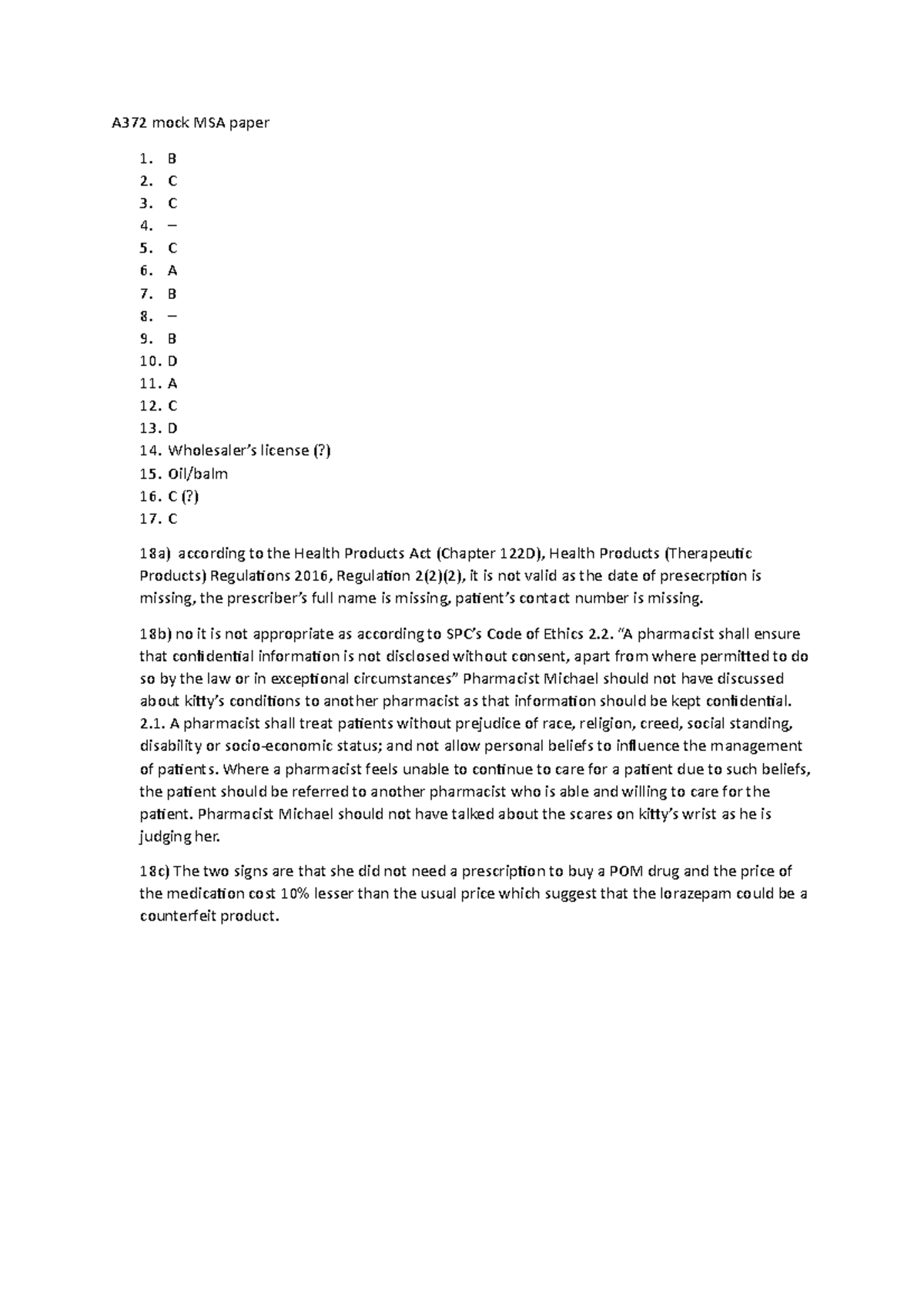 A372 mock MSA paper - A372 mock MSA paper B C C – C A B – B D A C D ...