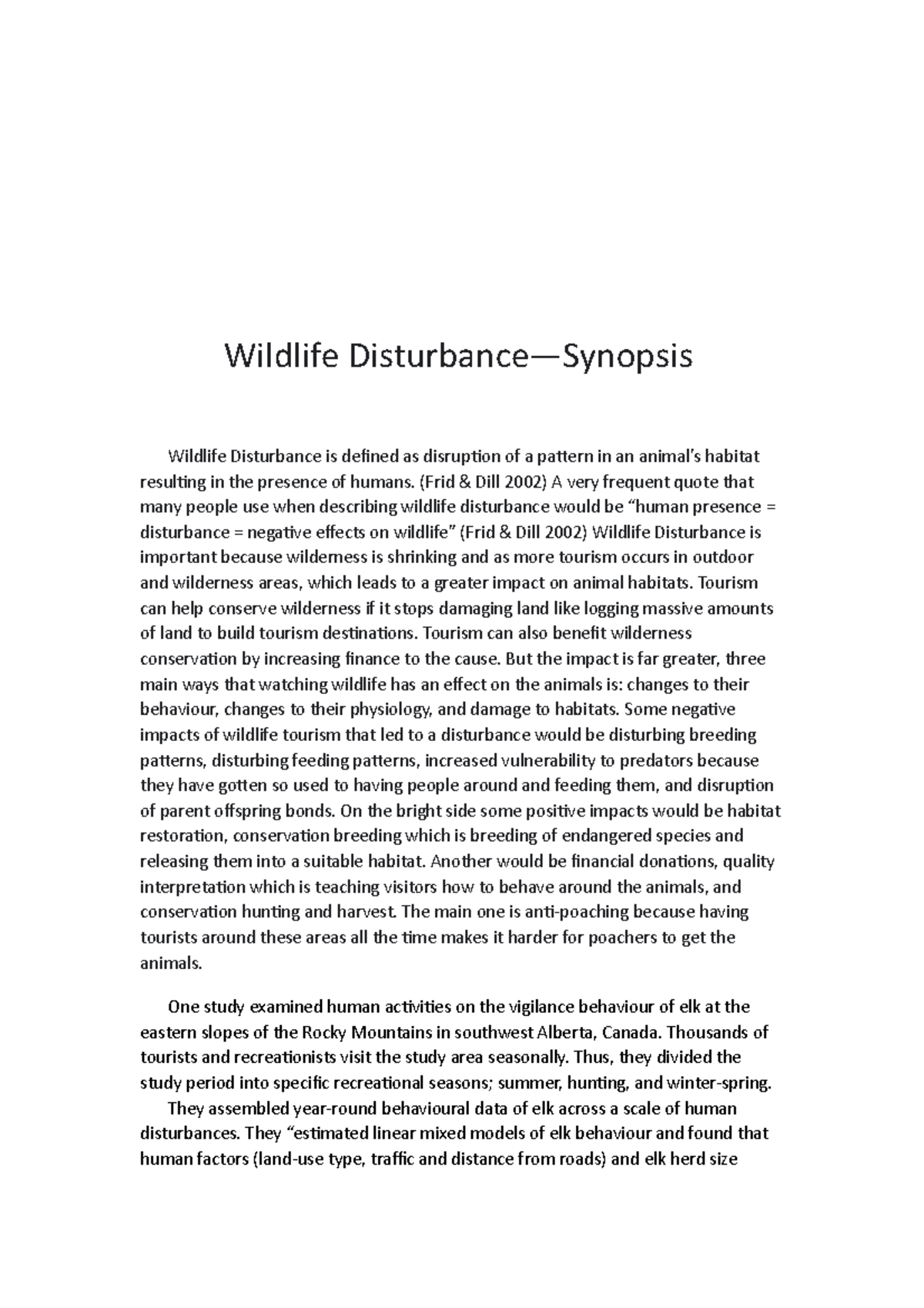Effects of Wildlife Disturbance on Animal Behavior and Habitats - Studocu