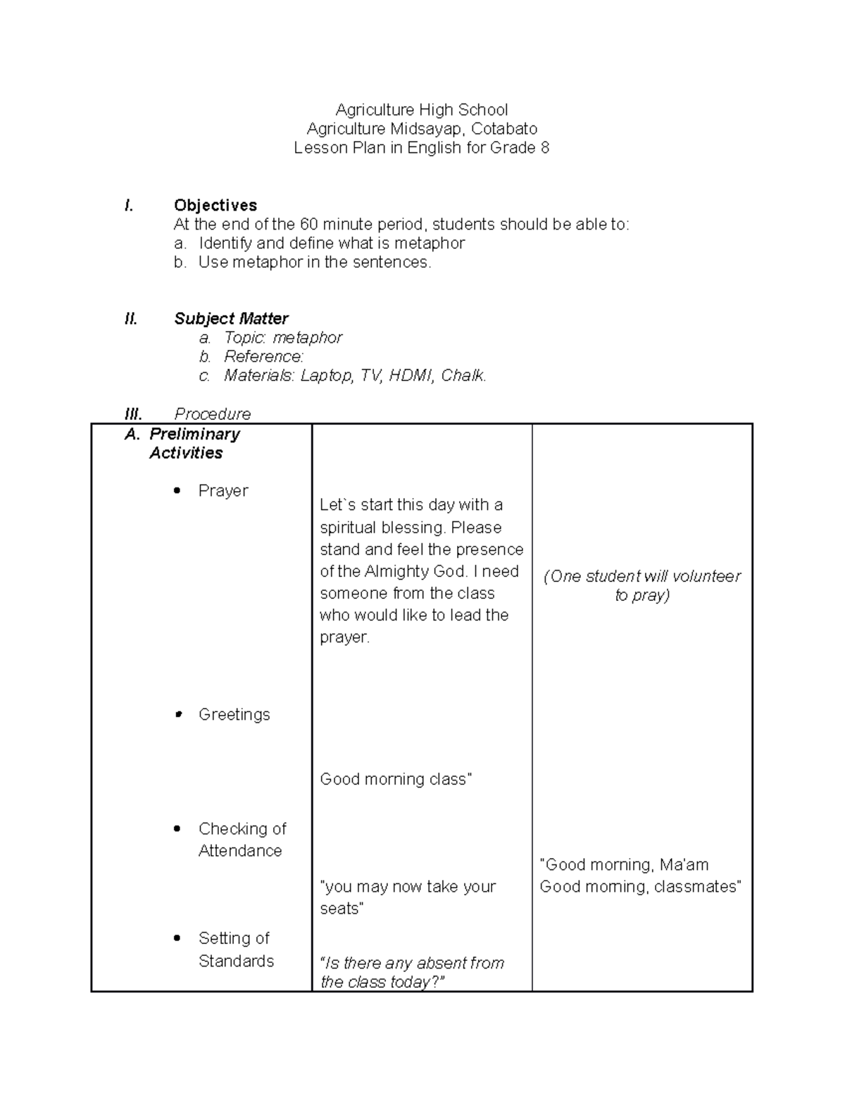Simile - Agriculture High School Agriculture Midsayap, Cotabato Lesson ...