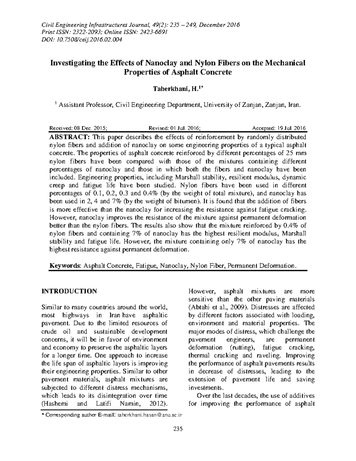 Investigating the Effects of Nanoclay an - Civil Engineering ...