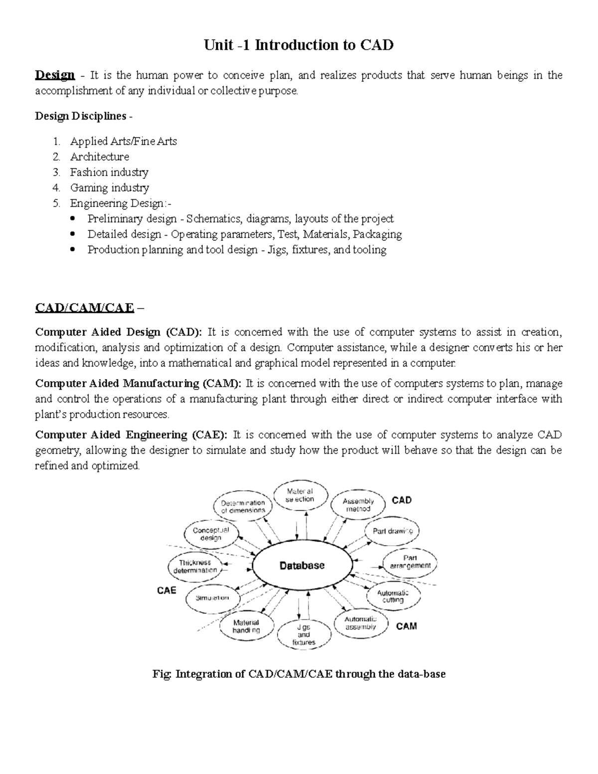 Unit-1 notes - Hello? - Unit -1 Introduction to CAD Design - It is the ...