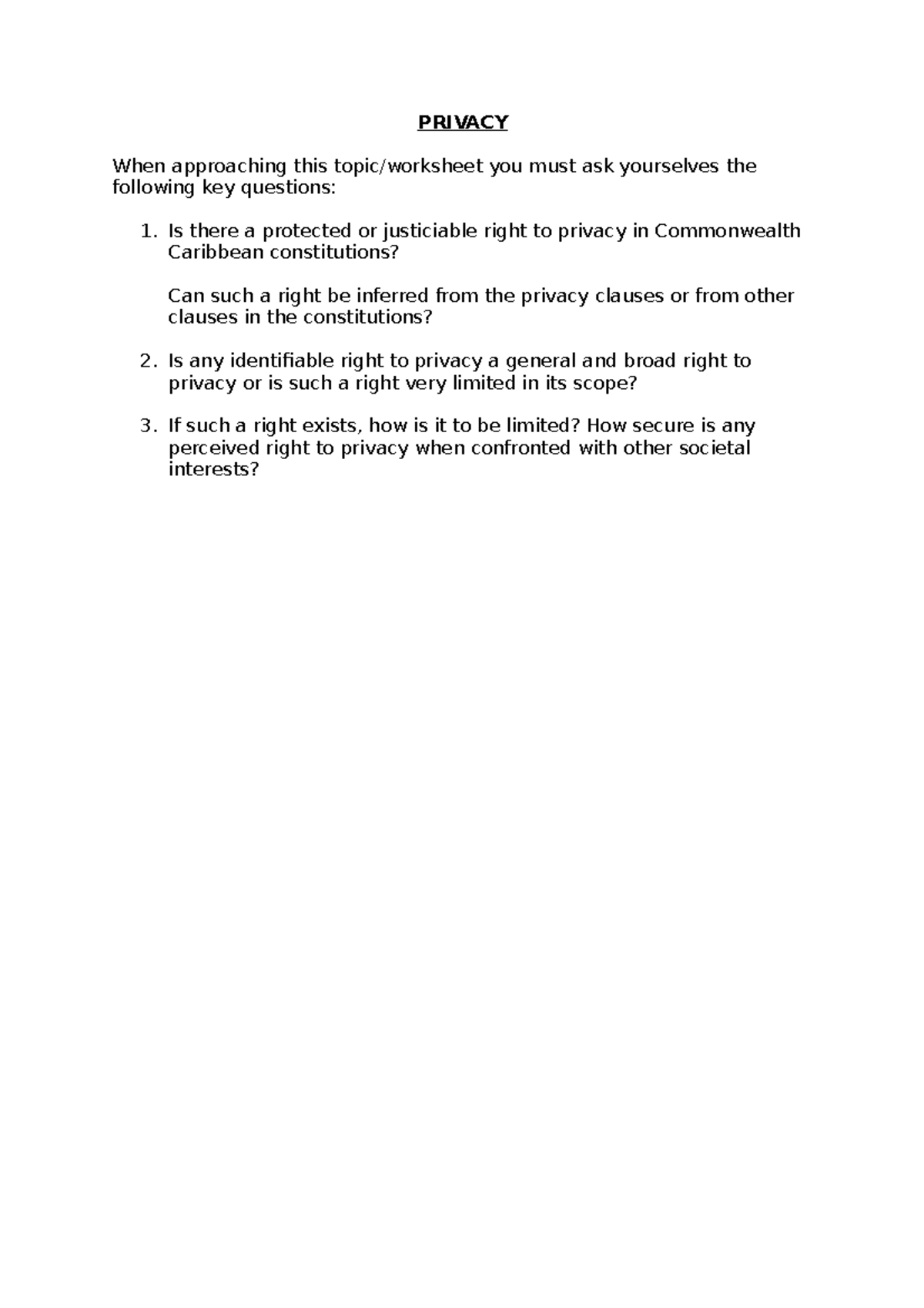 WB 6 - Privacy - PRIVACY When approaching this topic/worksheet you must ...