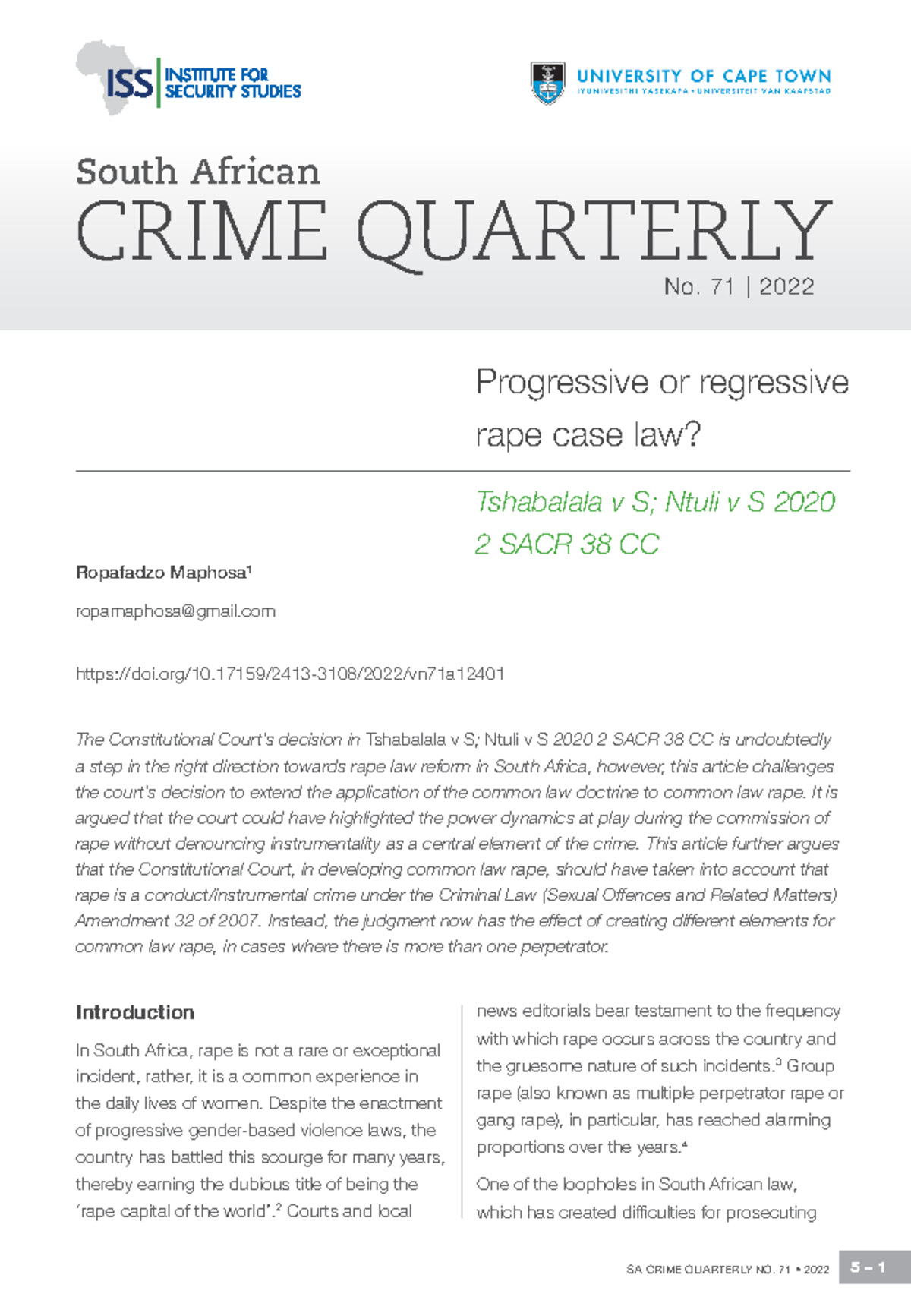 Common purpose doctrine - SA CRIME QUARTERLY NO. 71 • 2022 5 – 1 ...
