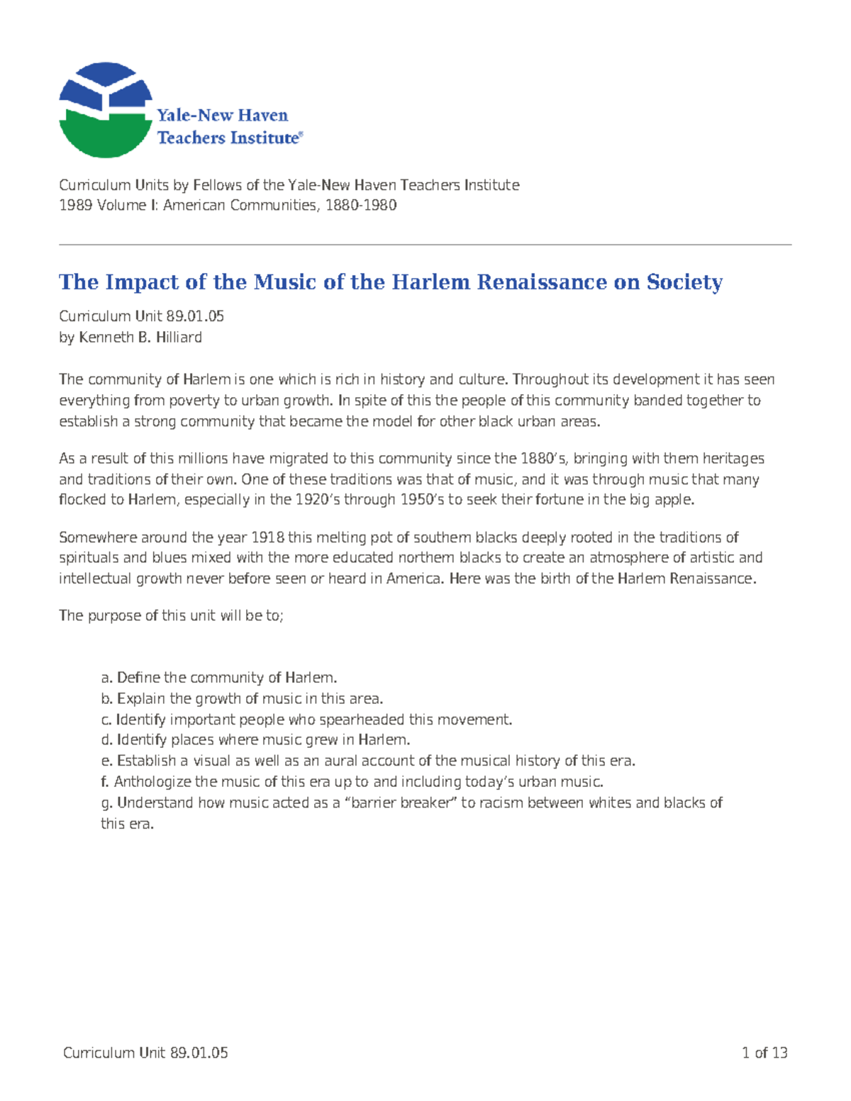 Harlem Rennasance - stuff - Curriculum Units by Fellows of the Yale-New ...