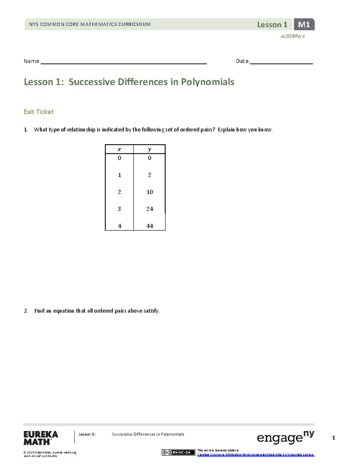 Algebra ii m1 copy ready materials - ALGEBRA II Name Date Lesson 1 ...