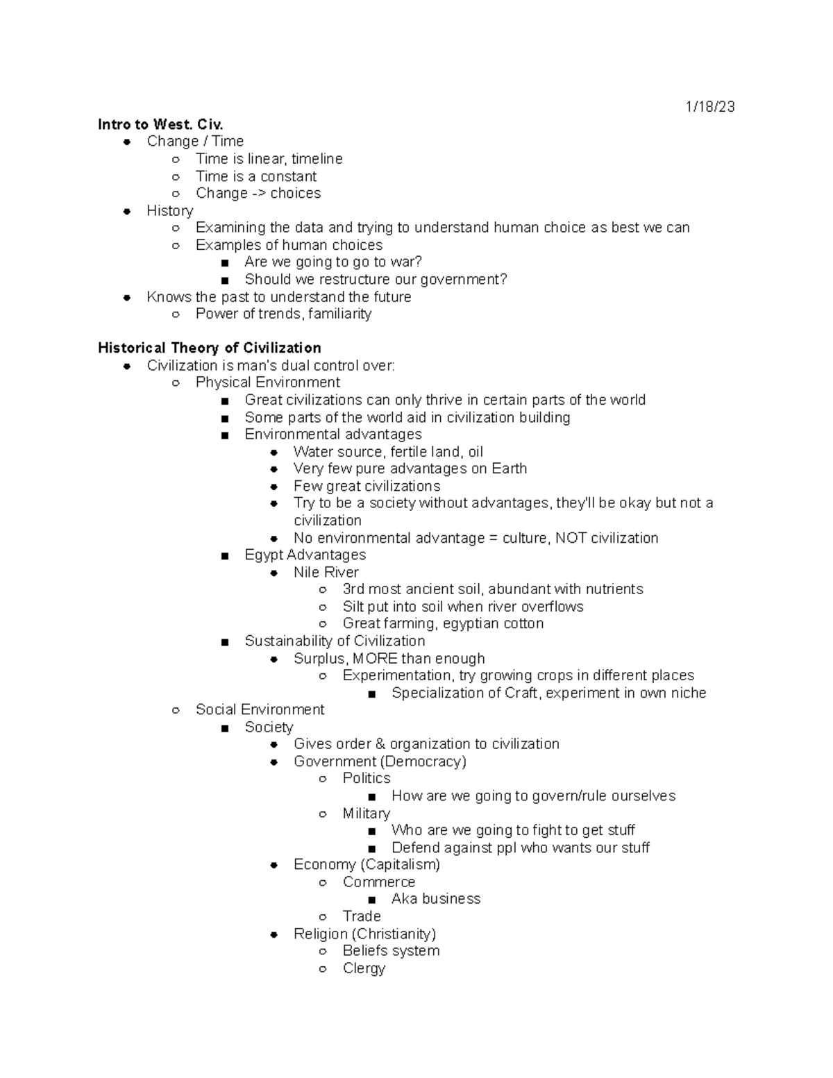 Western Civilization Notes - 1/18/ Intro to West. Civ. Change / Time ...