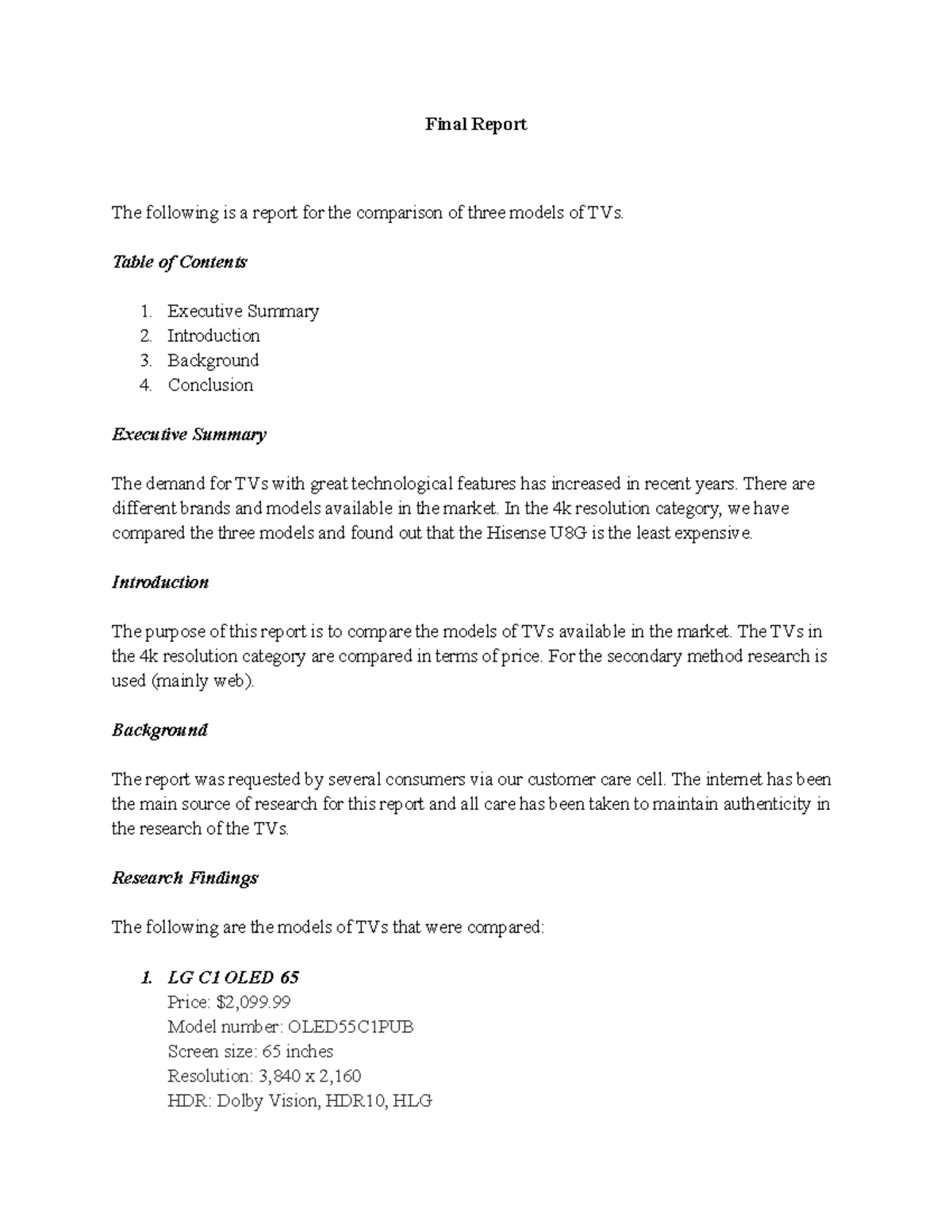 Homework #12-Final Report - Final Report The following is a report for ...