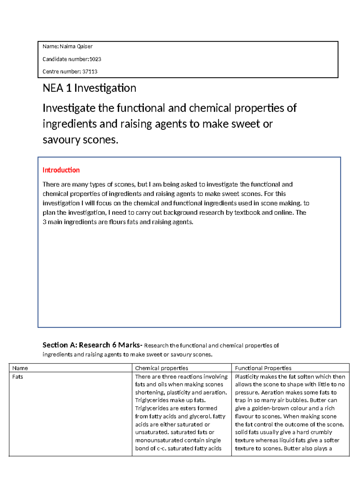 NEA 1 Template 2024-2025 New Naima - Name: Naima Qaiser Candidate ...