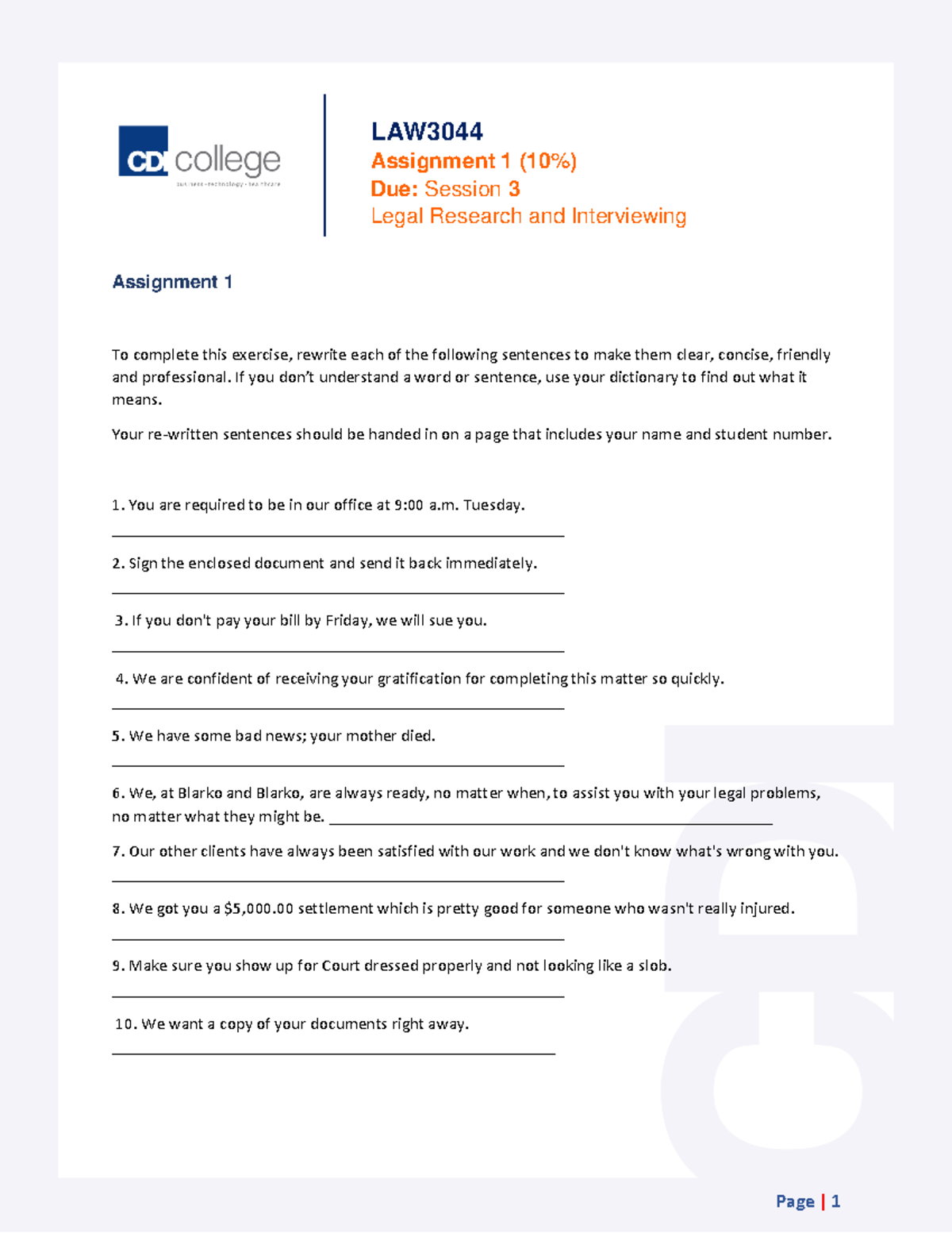 LAW3044 Assignment 01 - Legal Research and Interviewing - LAW ...