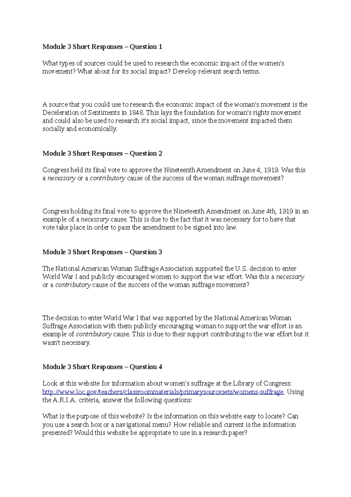 HIS 200 Applied History week3 Short answers - Module 3 Short Responses ...
